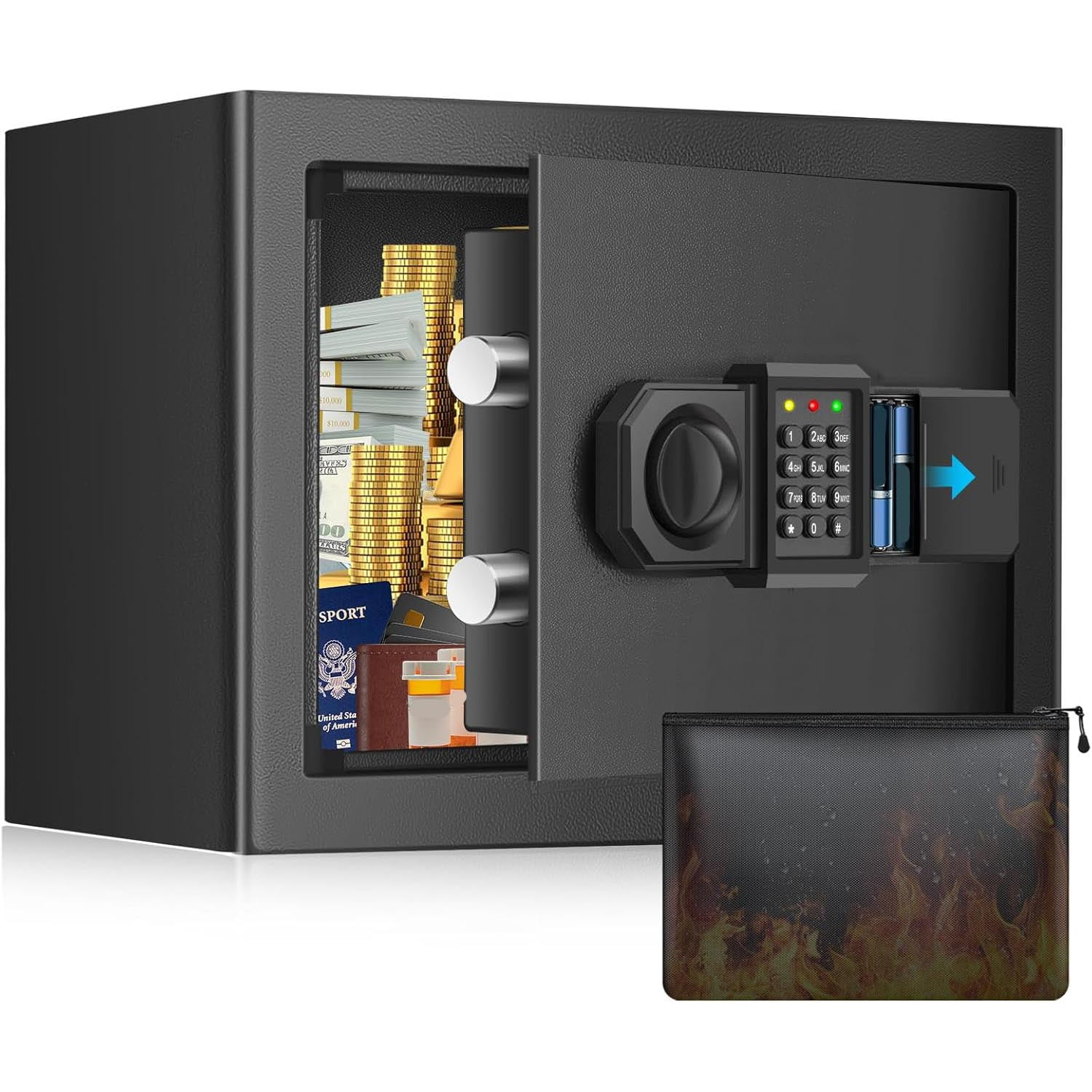 Small Safe Box with Fireproof Waterproof Bag, Digital Home Safe with ...