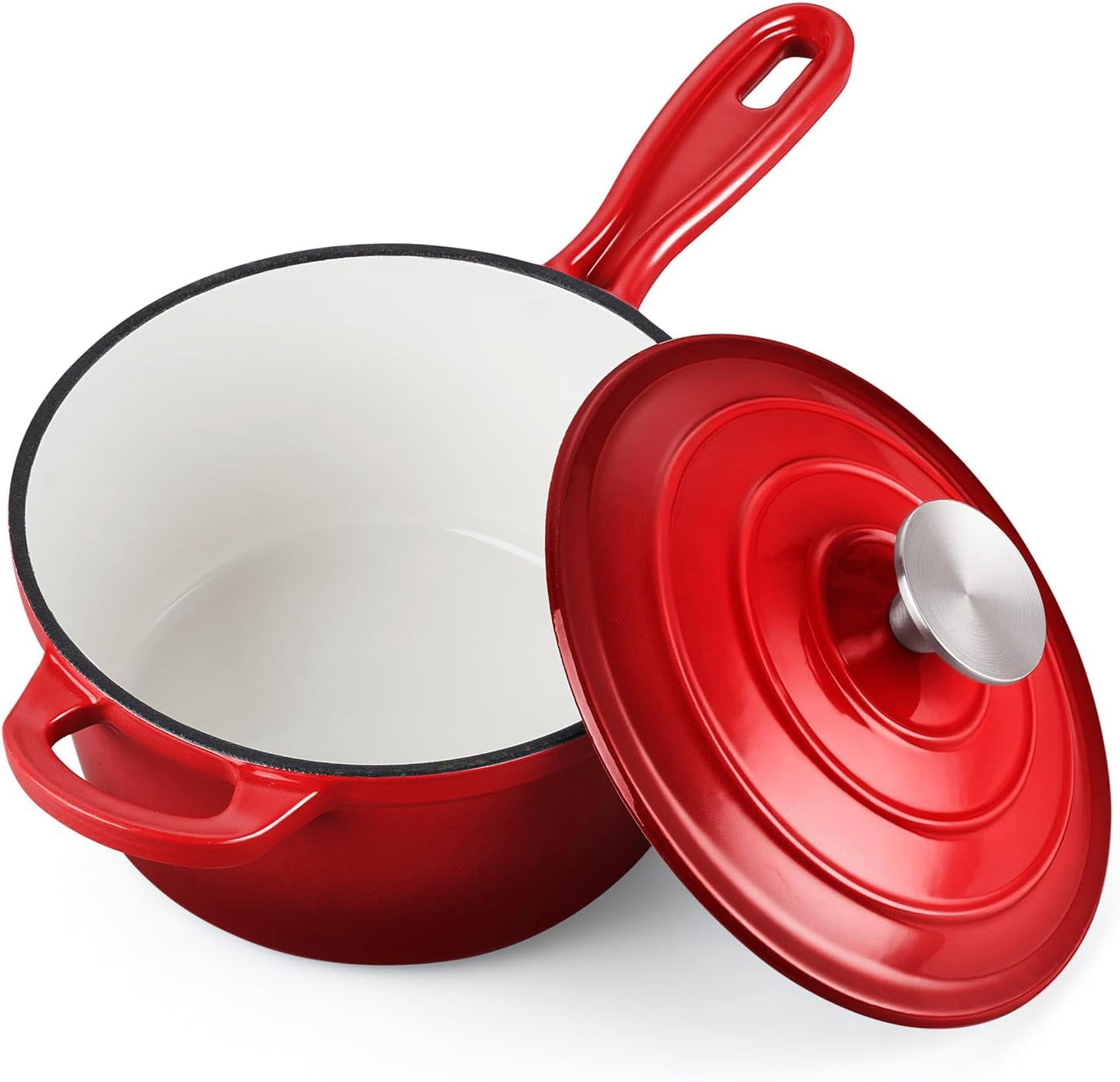 Small Saucepan with Lid, 2QT Enameled Cast Iron Cooking Pot for Pasta ...