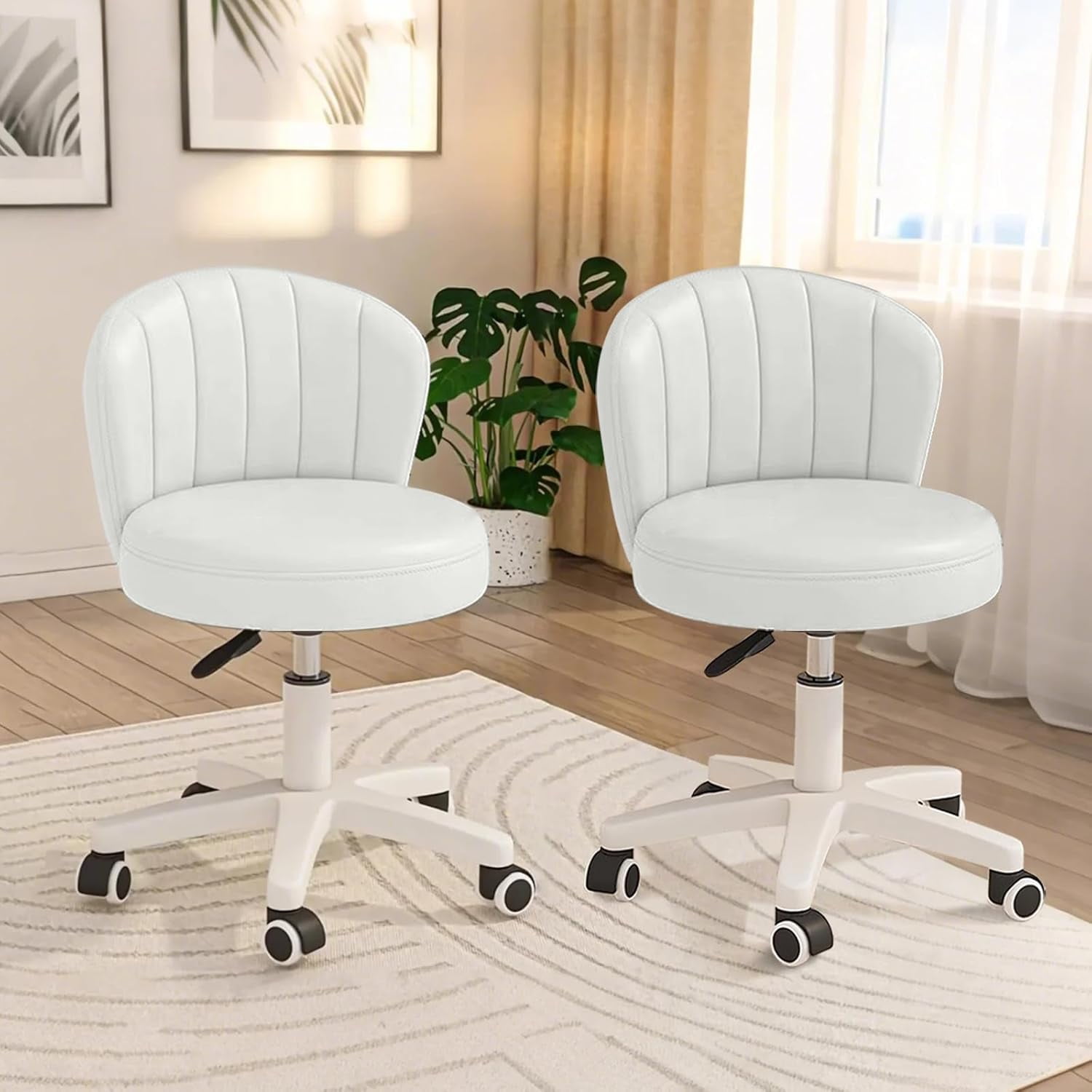 Small Scallop Desk Chair with Back, Cute Armless Rolling Vanity Chair ...