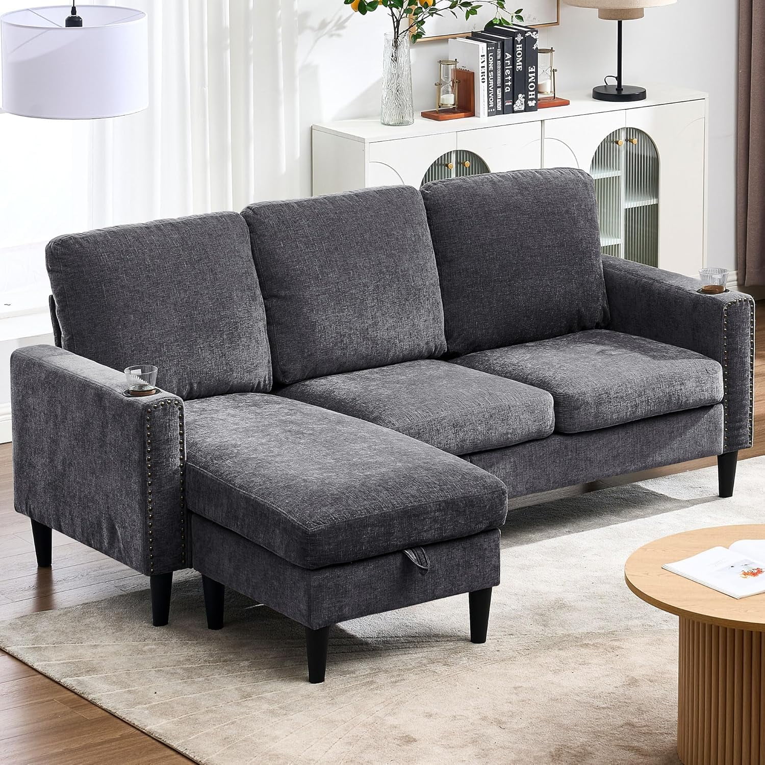 Small Sectional Sofa, Modern Chenille Fabric L-Shaped Couch with ...