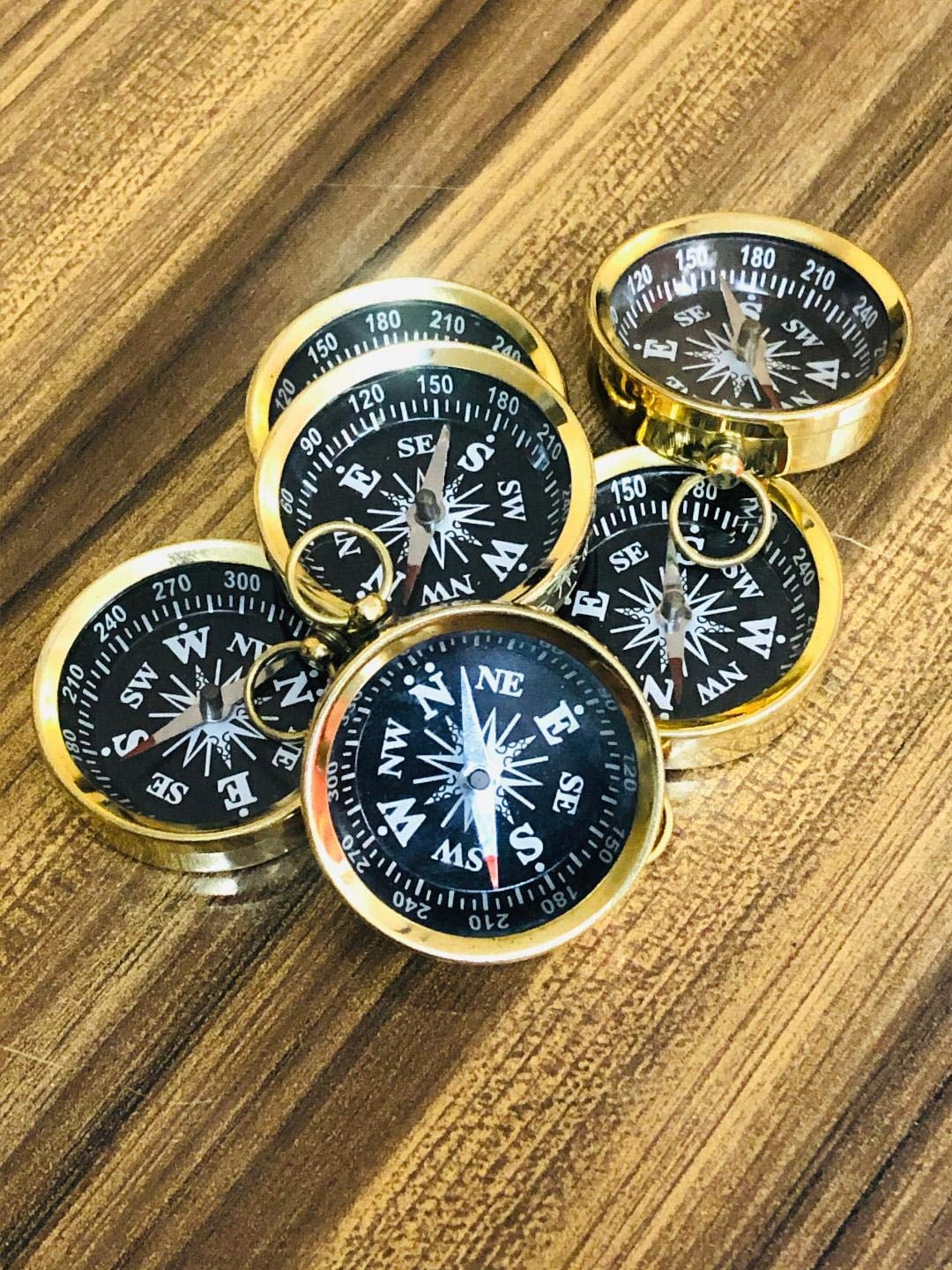 Small Set of 6 Brass Compass, in Navigation and Surveying. Used in ...
