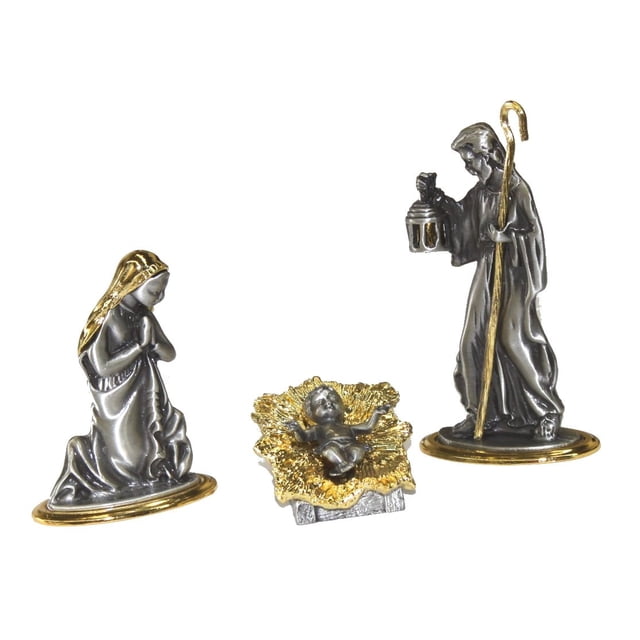 Small Set of Solid Pewter with Gold Plated Figures, Holy Family - Heavy ...