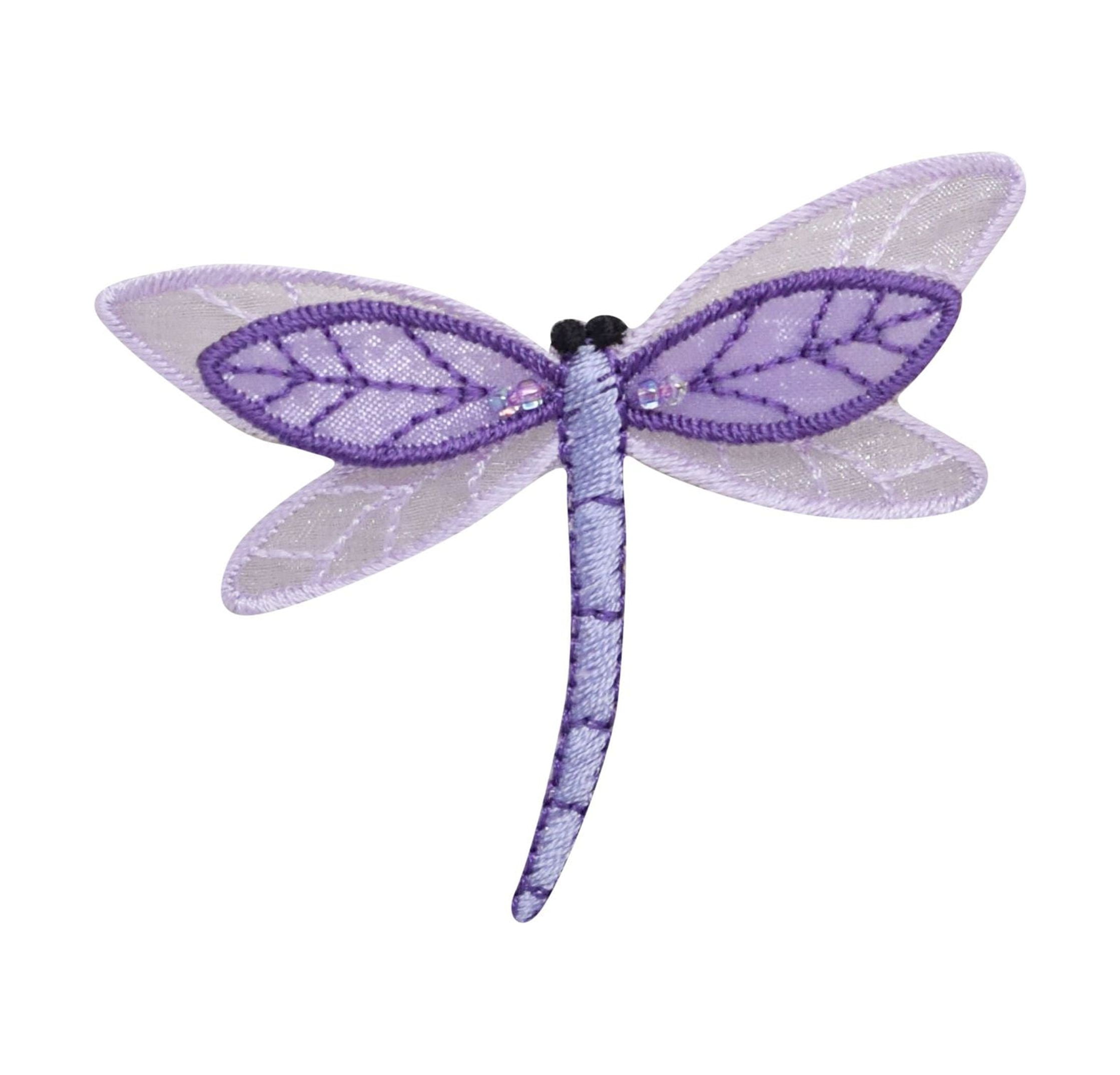 Small Sheered Layered Purple Dragonfly Iron on Embroidered Patch ...