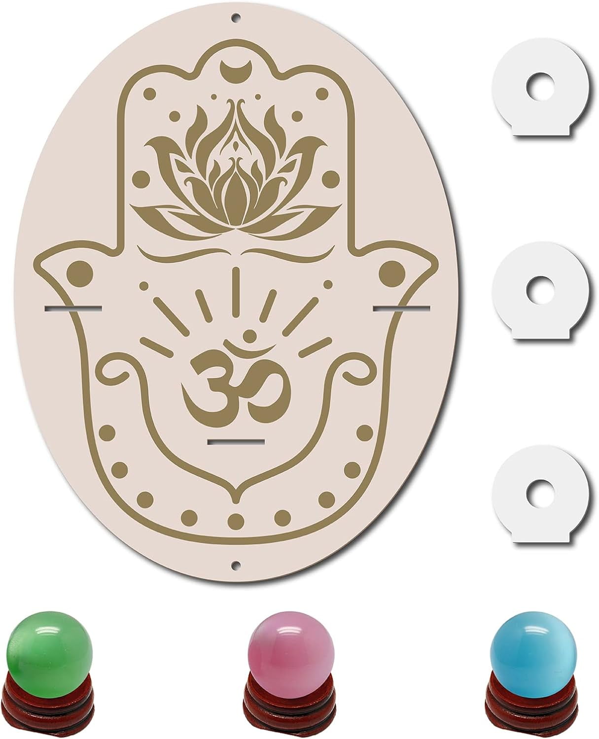 Small Shelf Display Hamsa Hand Lotus With Cat Eye Ball Wooden Holder ...
