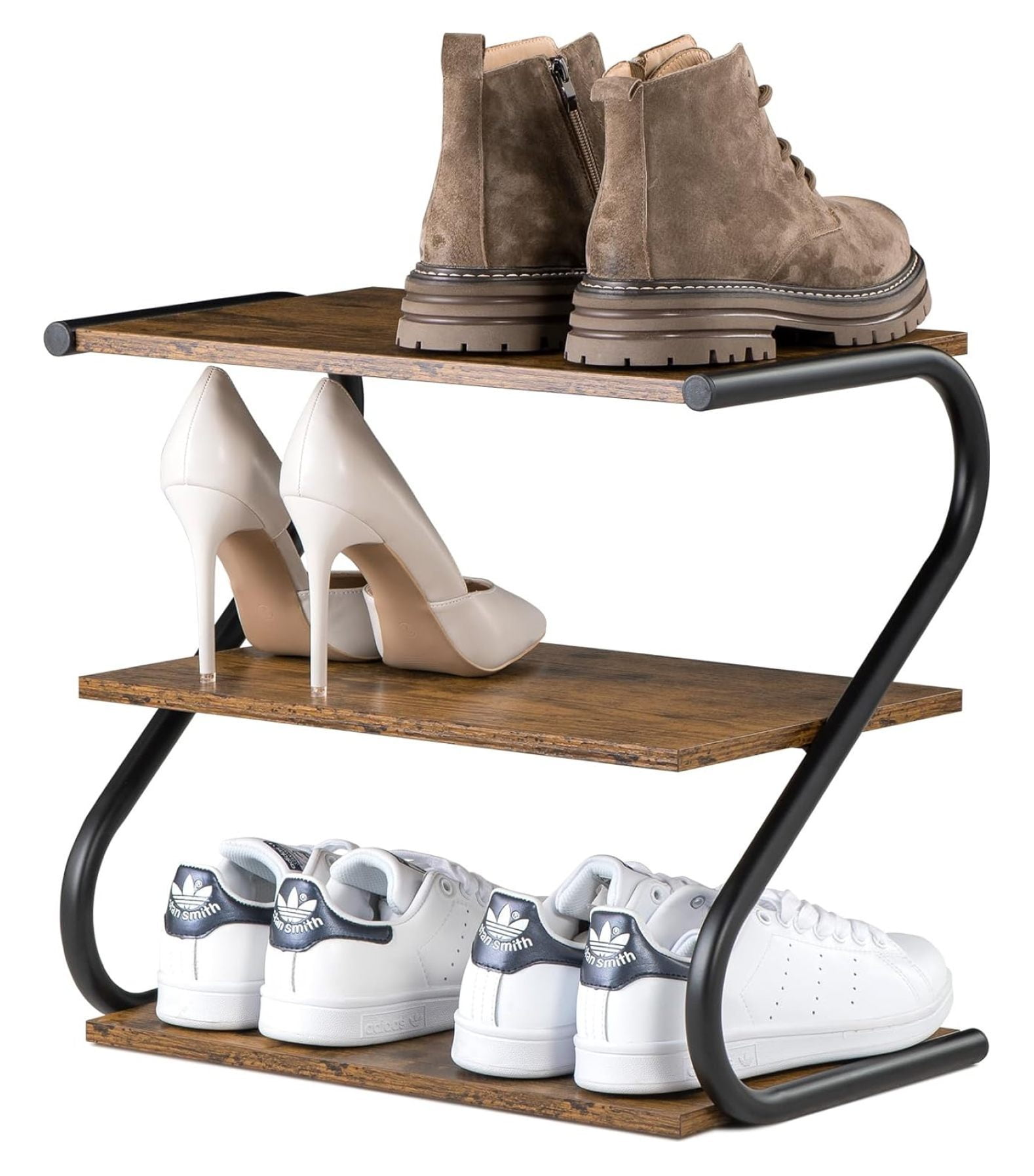 Small Shoe Rack, 3 Tier Z-Shaped Shoe Shelf, Wooden Shoe Rack for Front ...