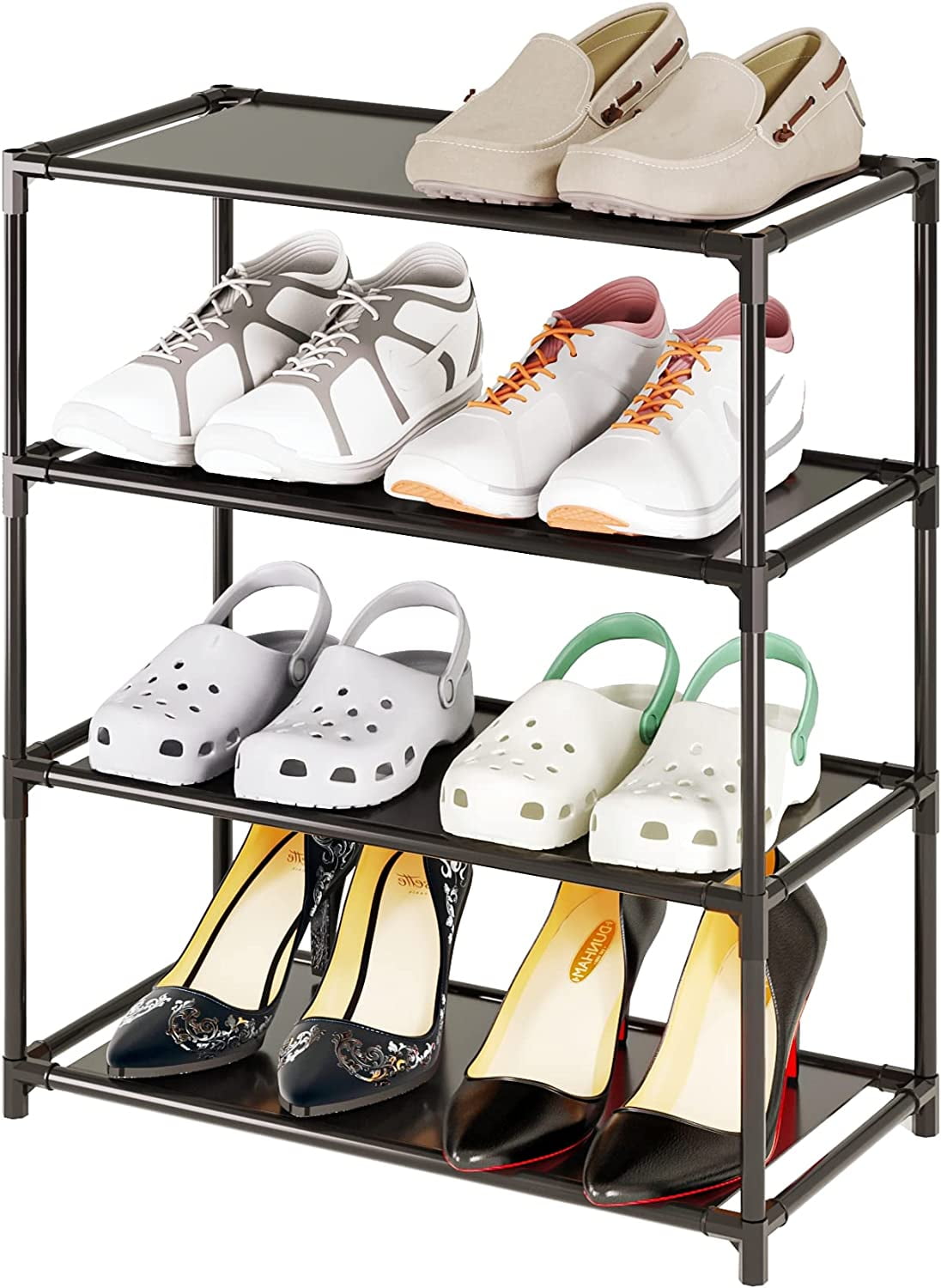 Small Shoe Rack 6-8 Pairs Sturdy Shoe Shelf 4-Tiers Narrow Stackable ...