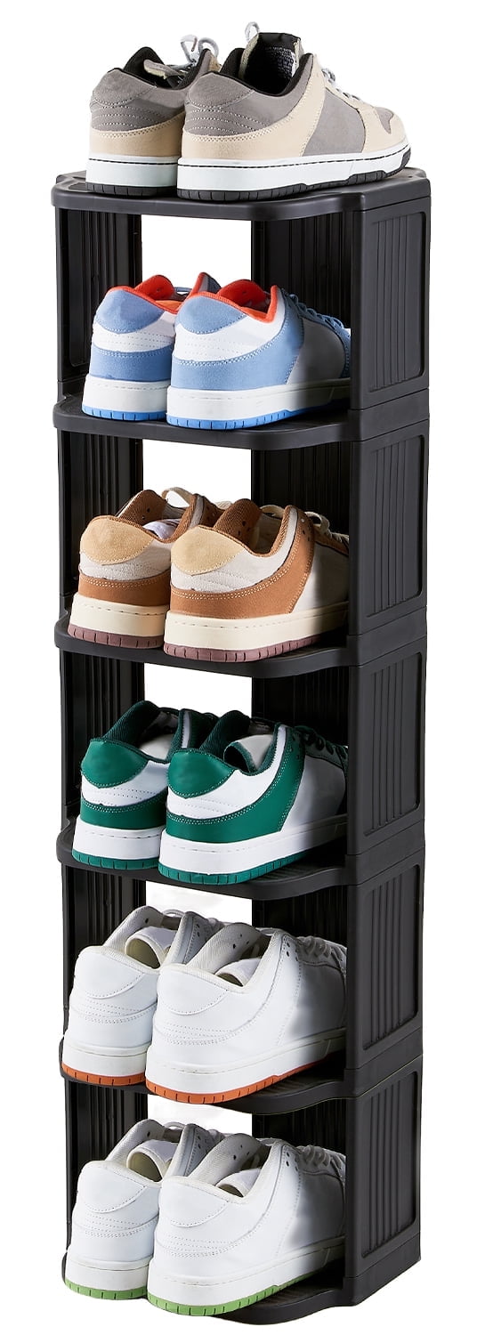 Small Shoe Rack, 6 Tier Plastic Vertical Shoe Rack for Narrow Spaces ...