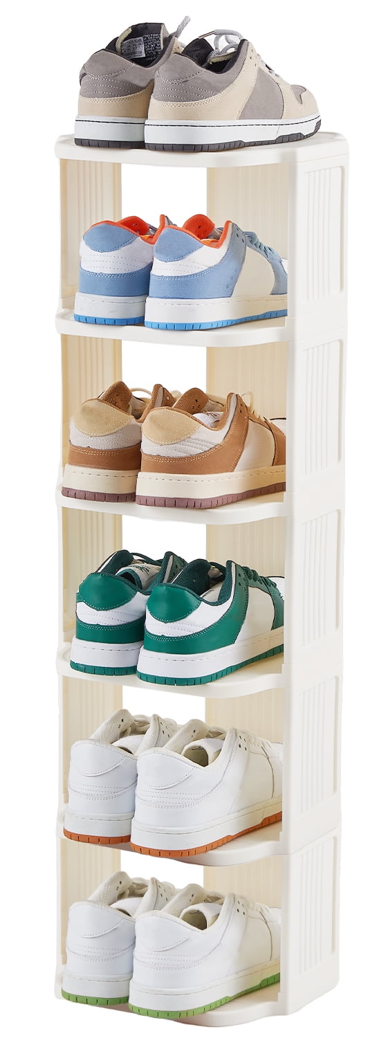 Small Shoe Rack, 6 Tier Plastic Vertical Shoe Rack for Narrow Spaces ...