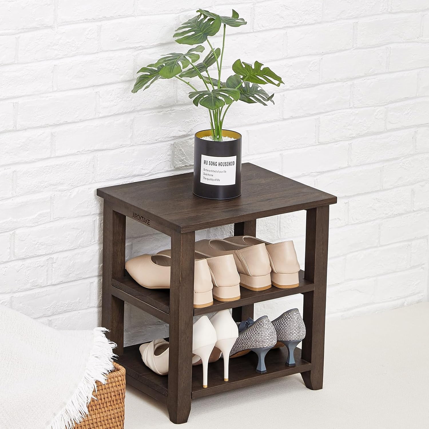 Small Shoe Rack Bench, 2-Tier Solid Wood Heavy Duty Shoe Organizer ...