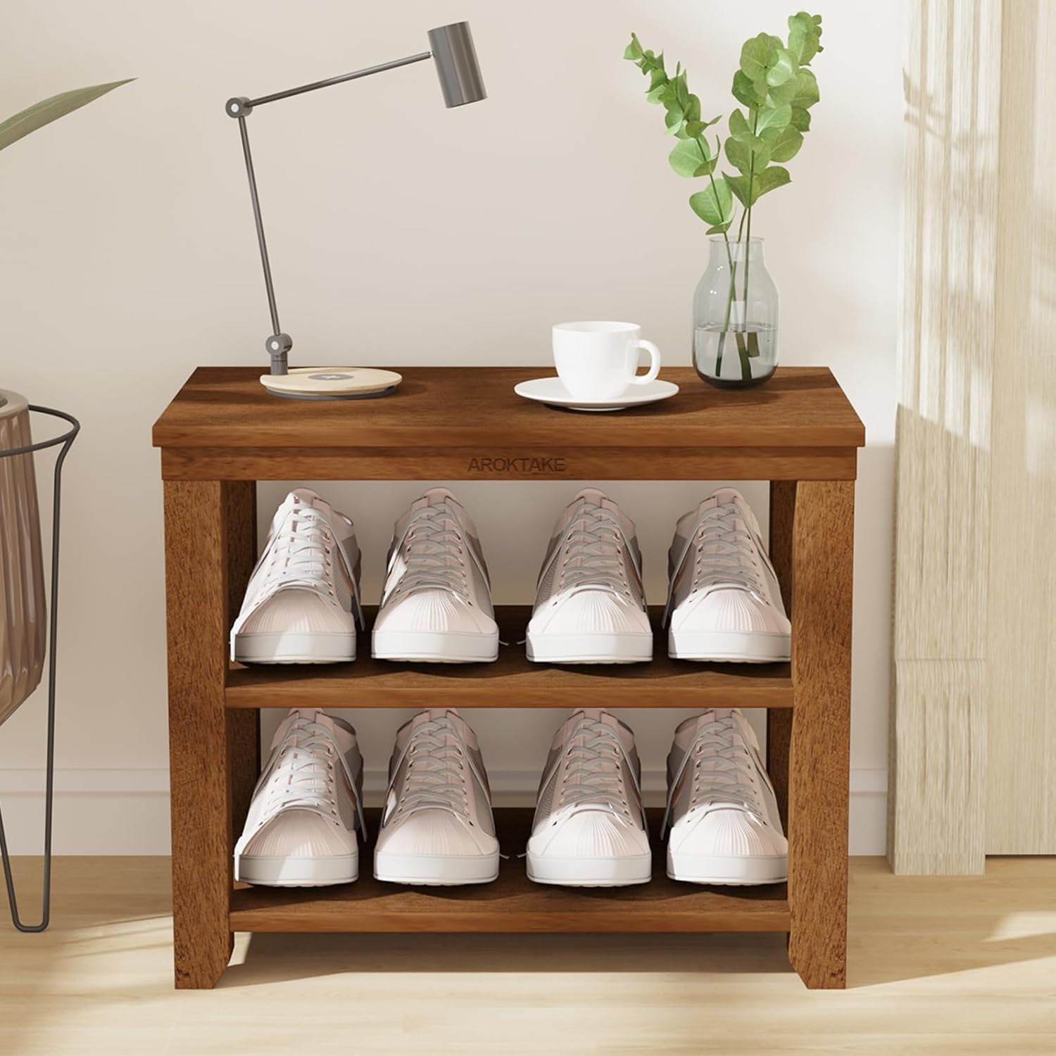 Small Shoe Rack Bench, Wooden Shoe entryway Bench, Shoe Organizer for ...