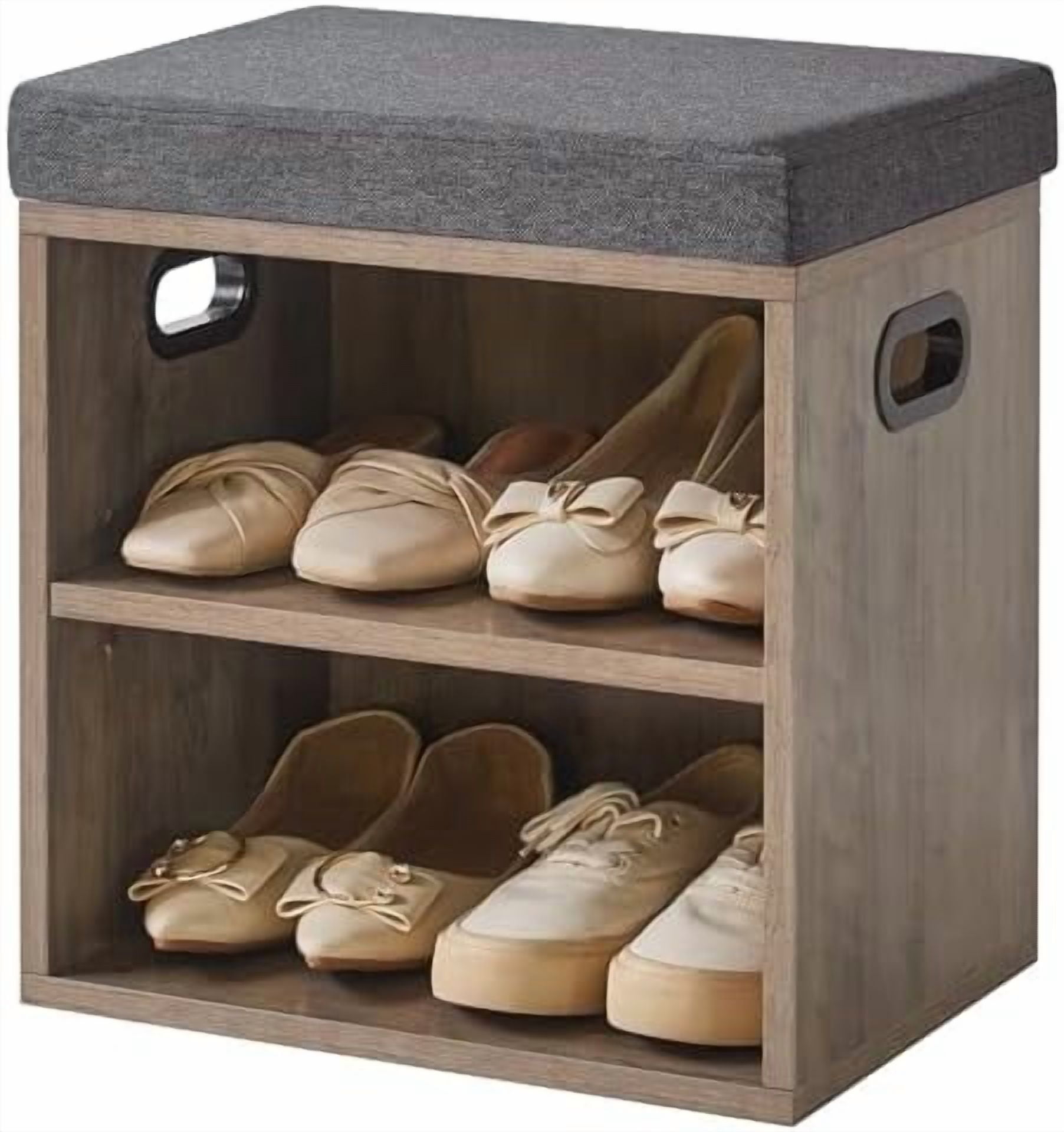Small Shoe Storage Bench with Cushion, 2 Tier Entryway Bench with Shoe ...
