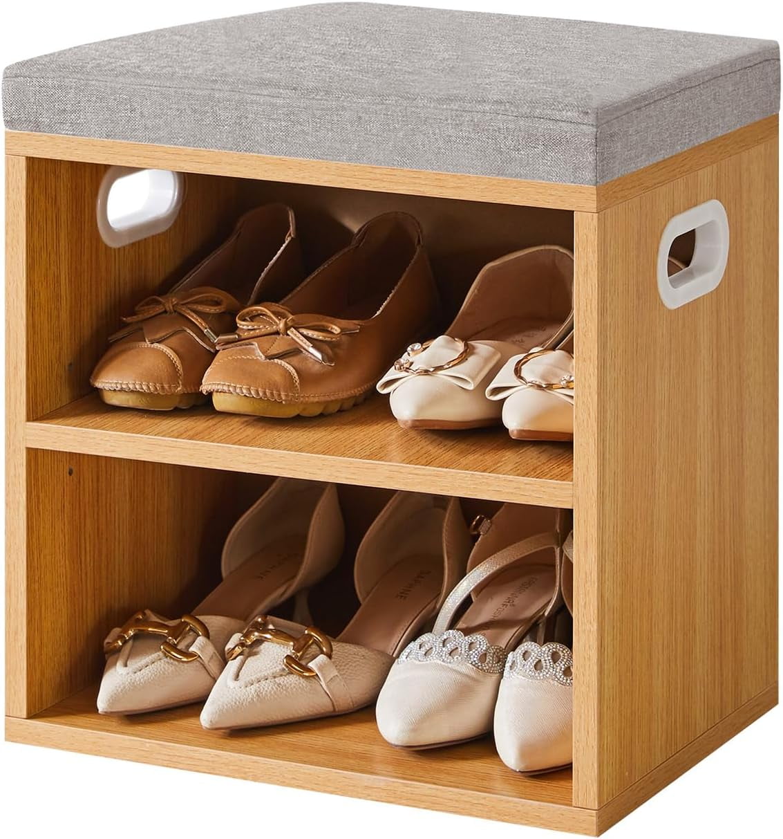 Small Shoe Storage Bench with Cushion, 2 Tier Entryway Bench with ...