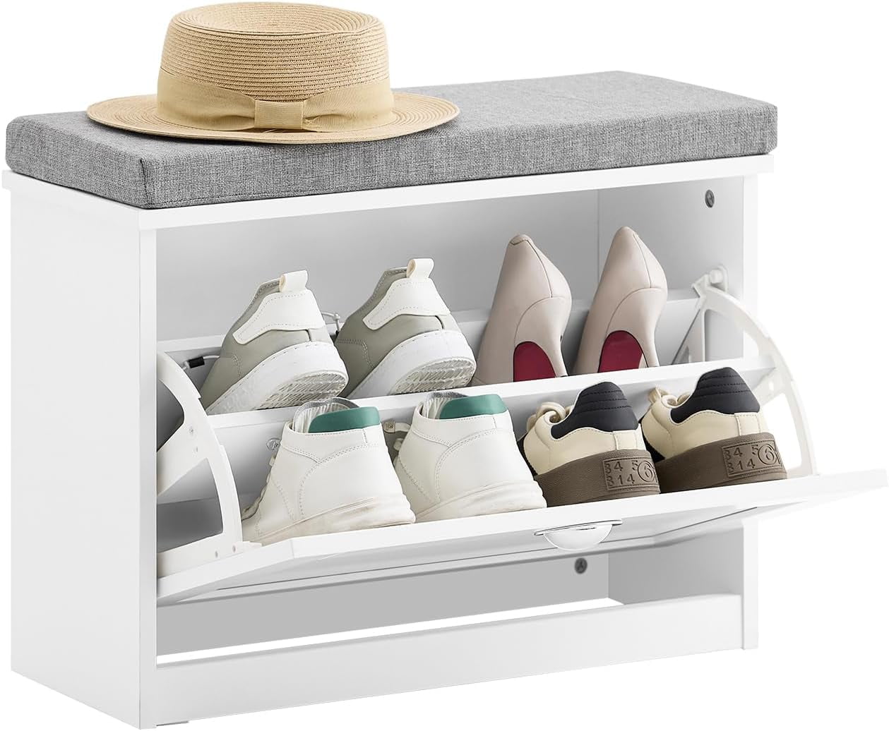 Small Shoe Storage Bench with Cushion, White Narrow Shoe Rack for ...