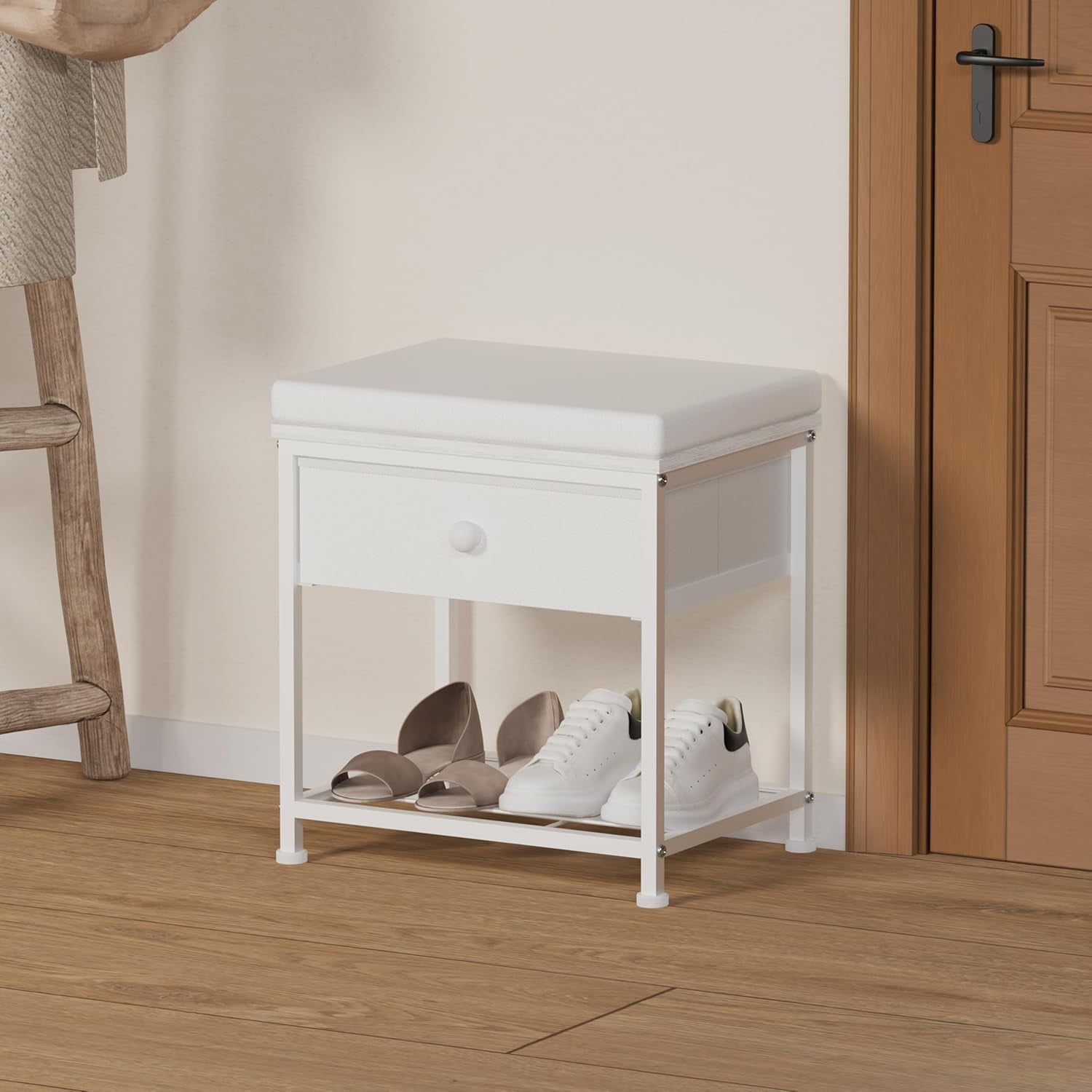 Small Shoes Bench for Entryway，Shoe Stool with Cushion， Storage Vanity ...