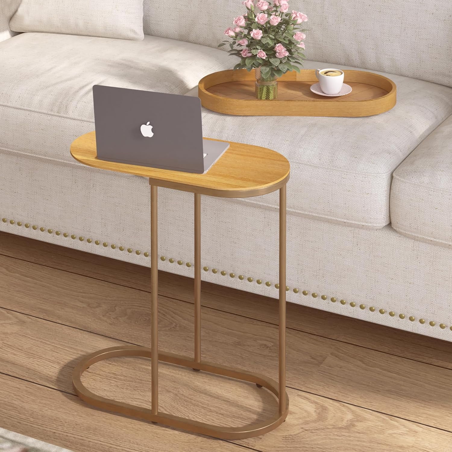 Small Side Sofa Table Couch End Table Slide Under, C-Shaped Couch Table ...