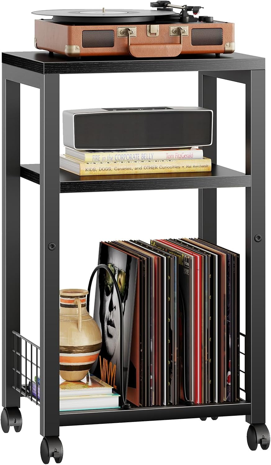 Small Side Table, 3 Tier Moveable Small End Table, Record Player Stand ...