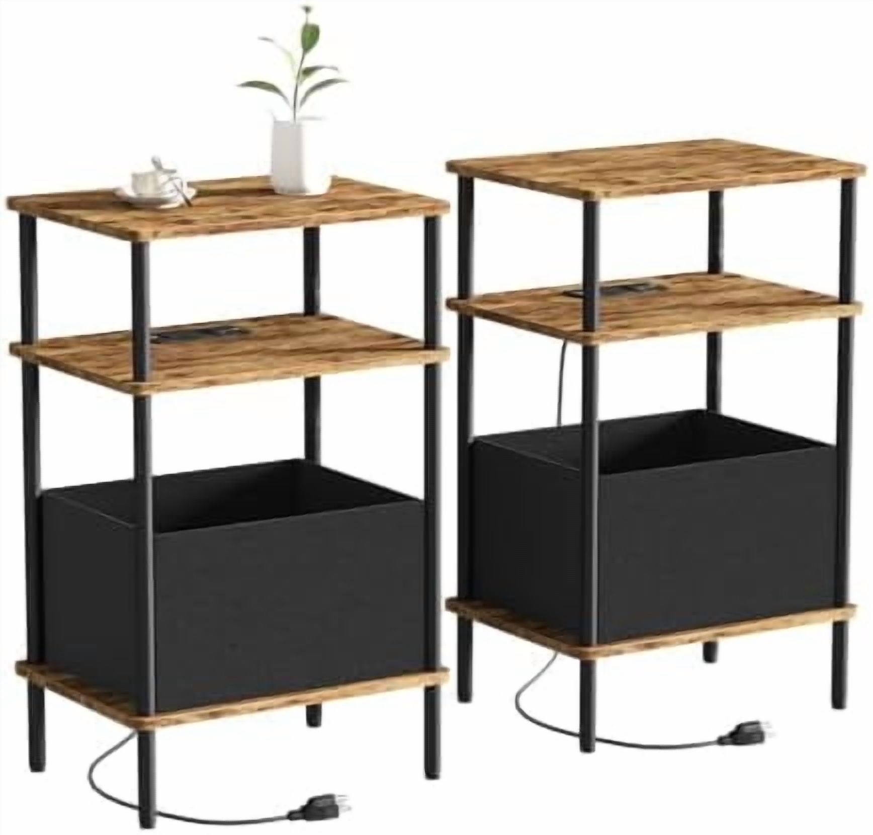 Small Side Table with Charging Station, Set of 2 End Table for Small ...