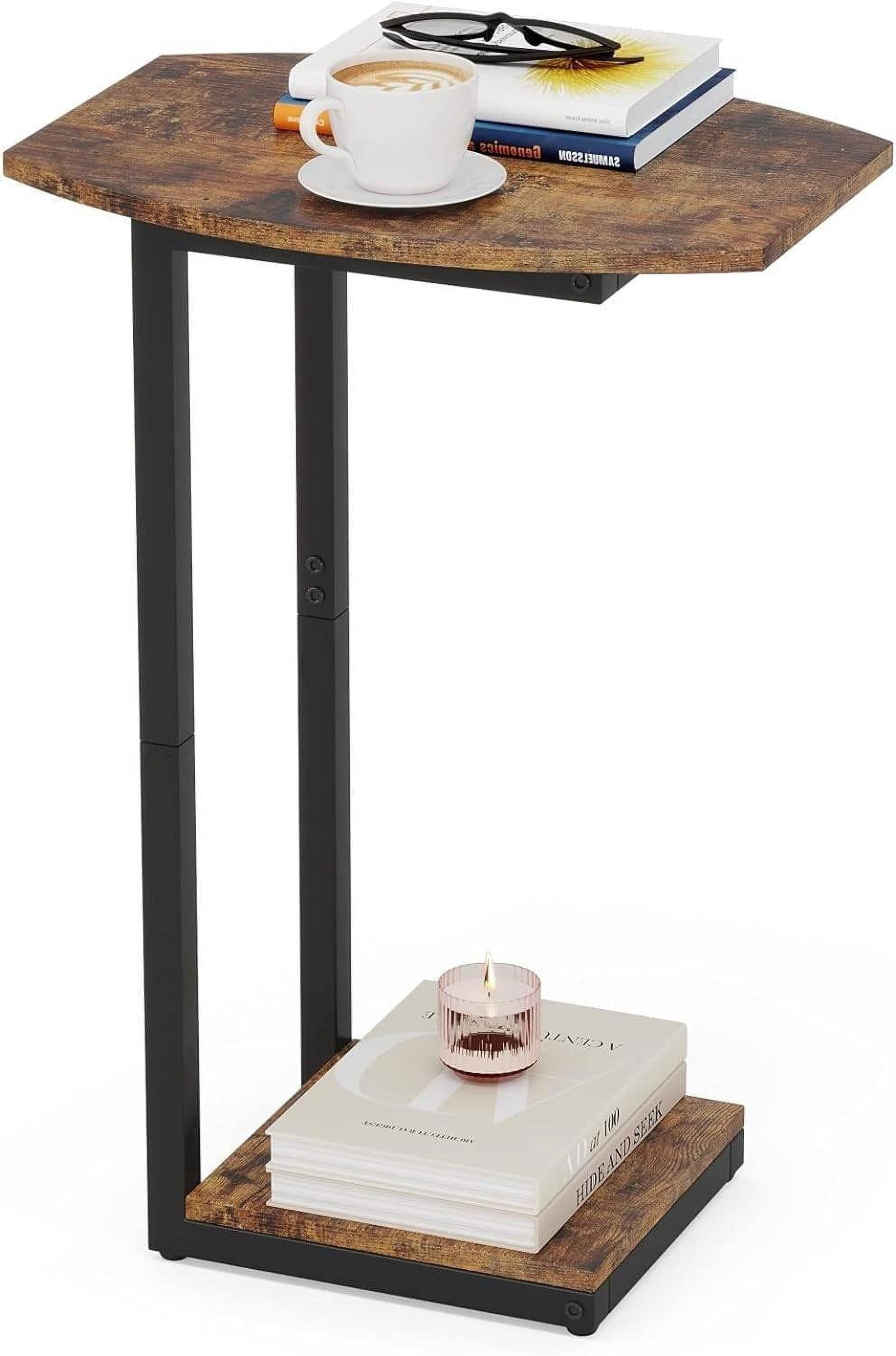 Small Side Table End Table, C Shaped Barrel Coffee Table with Metal ...