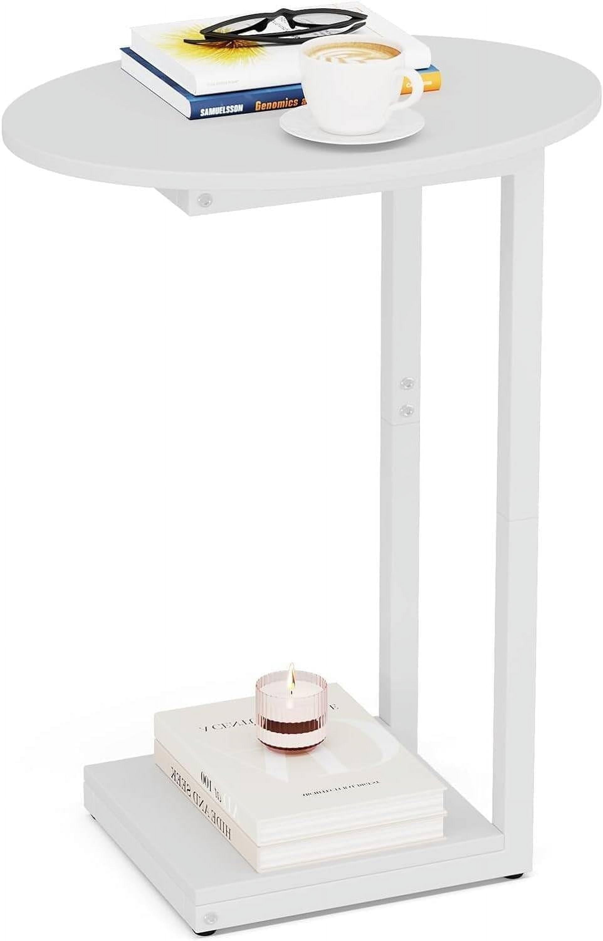 Small Side Table End Table, C Shaped Oval Coffee Table, Wooden TV Tray ...