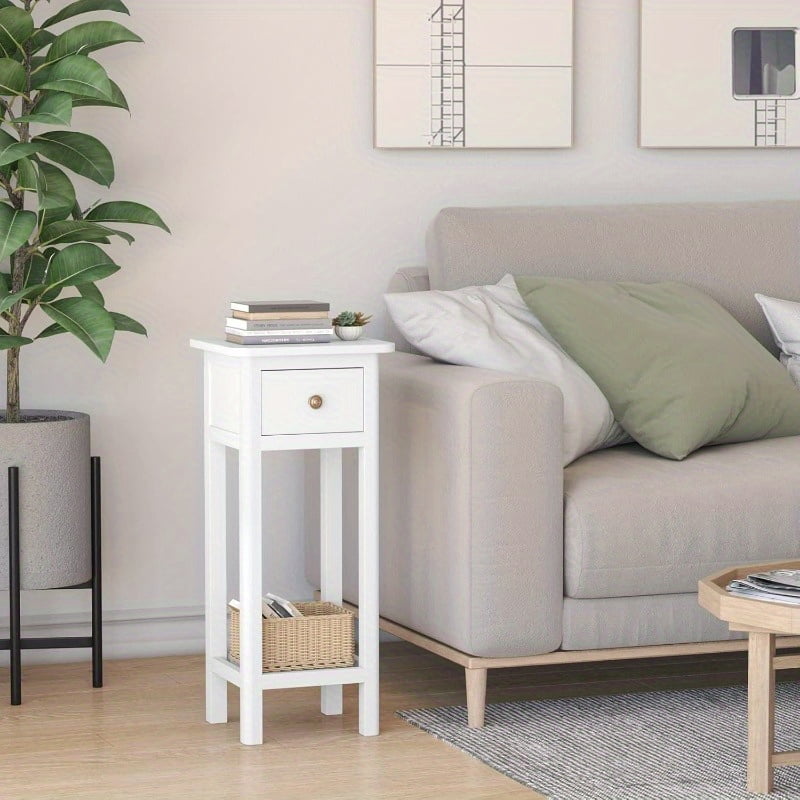 Small Side Table Narrow End Table for Small Space, Wood Slim Sofa Side ...