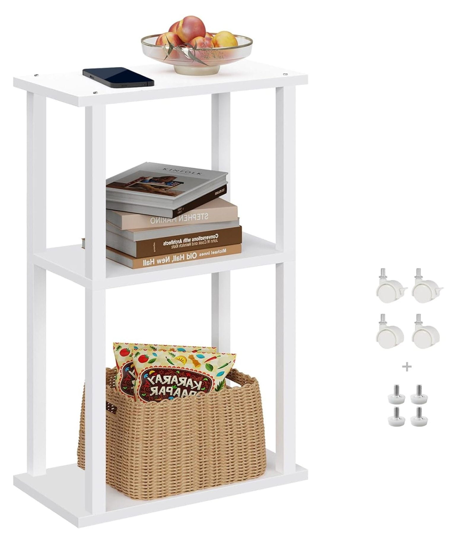 Small Side Table, Narrow End Table with Wheels, Bedside Table for ...