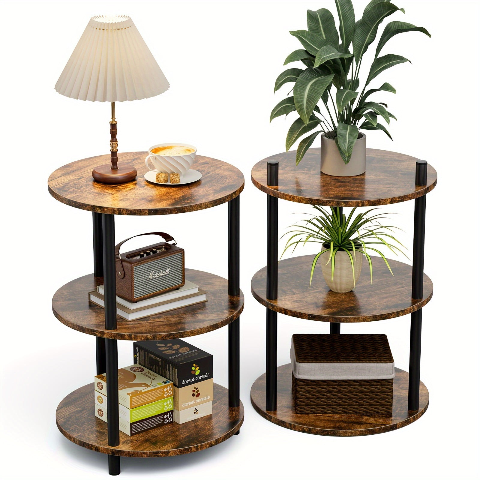 Small Side Table, Round End Table With 3 Shelves For Living Room ...