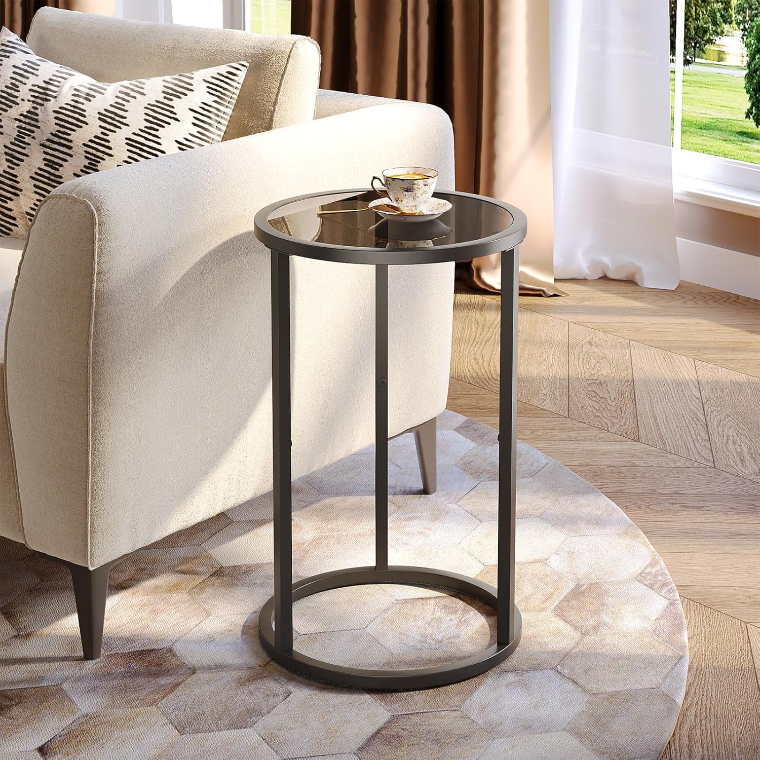 Small Side Table Round Glass End Table for Small Spaces Narrow Couch ...