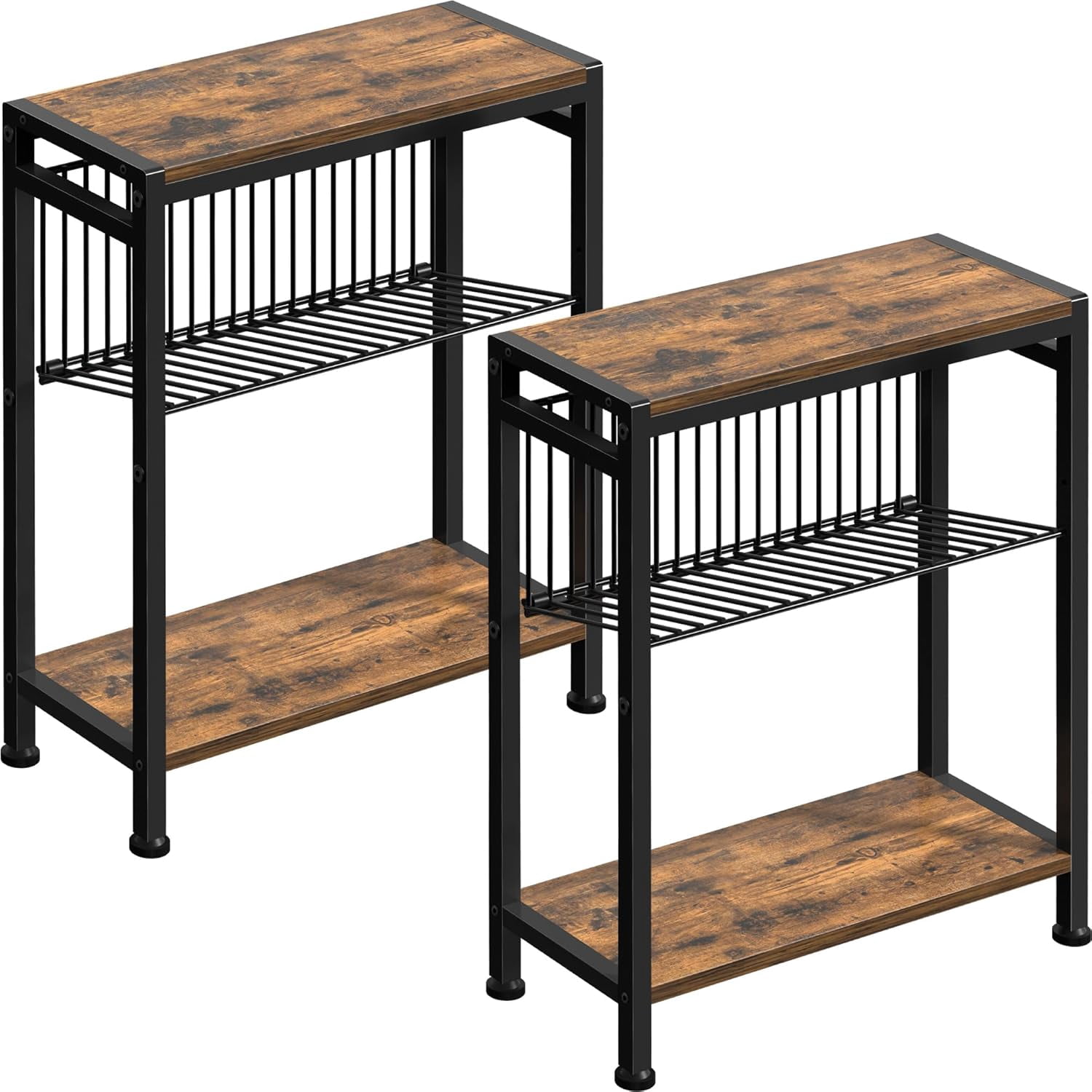 Small Side Table Set of 2 for Small Space, 3-Tier Narrow End Table with ...