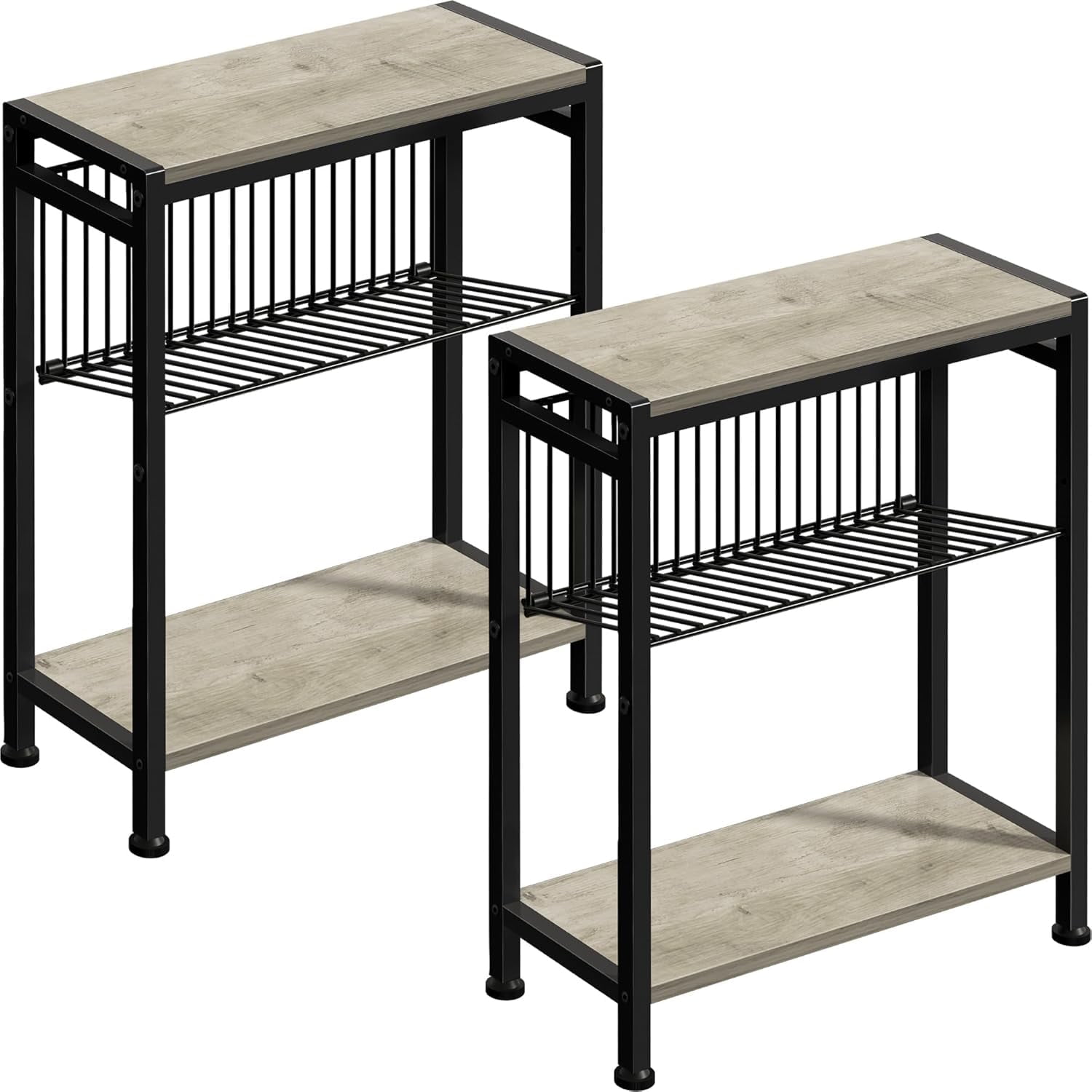 Small Side Table Set of 2 for Small Space, 3-Tier Narrow End Table with ...