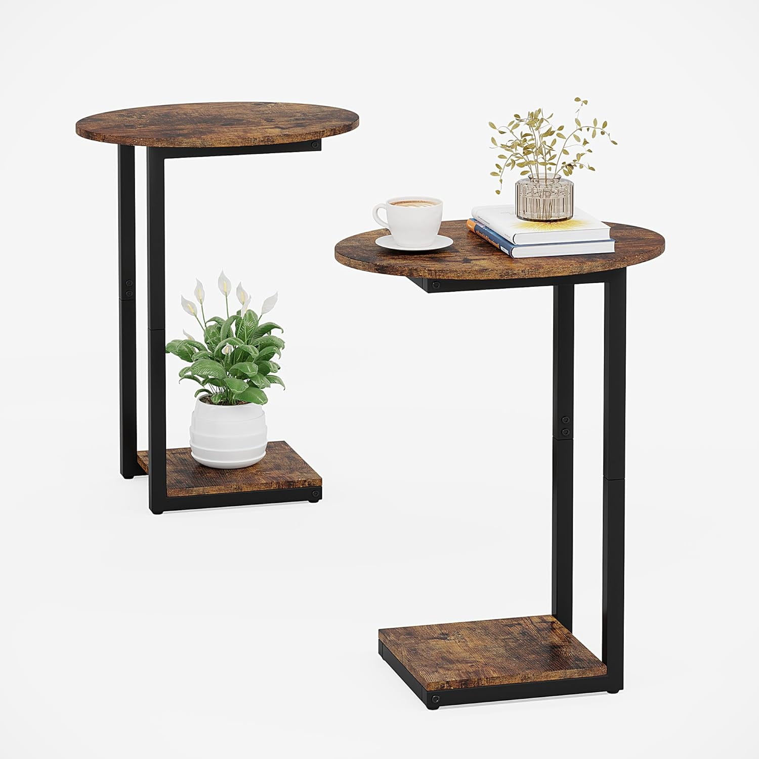 Small Side Table Set of 2 - C-Shaped Wood Sofa End Table with Metal ...