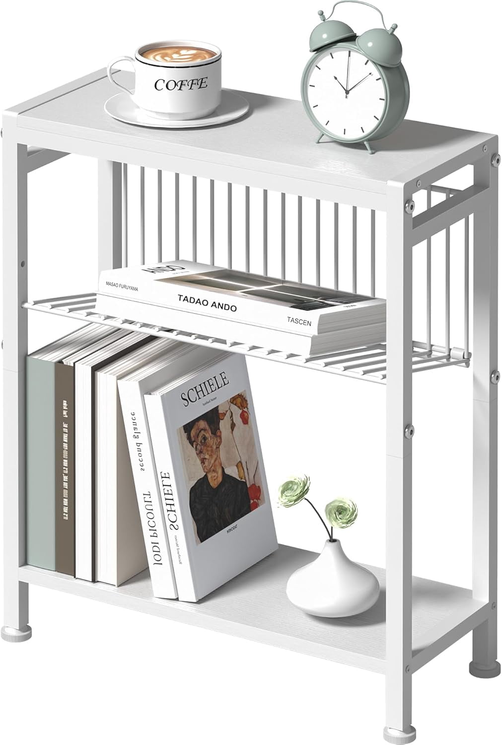 Small Side Table for Small Space, 3-Tier Narrow End Table with Magazine ...