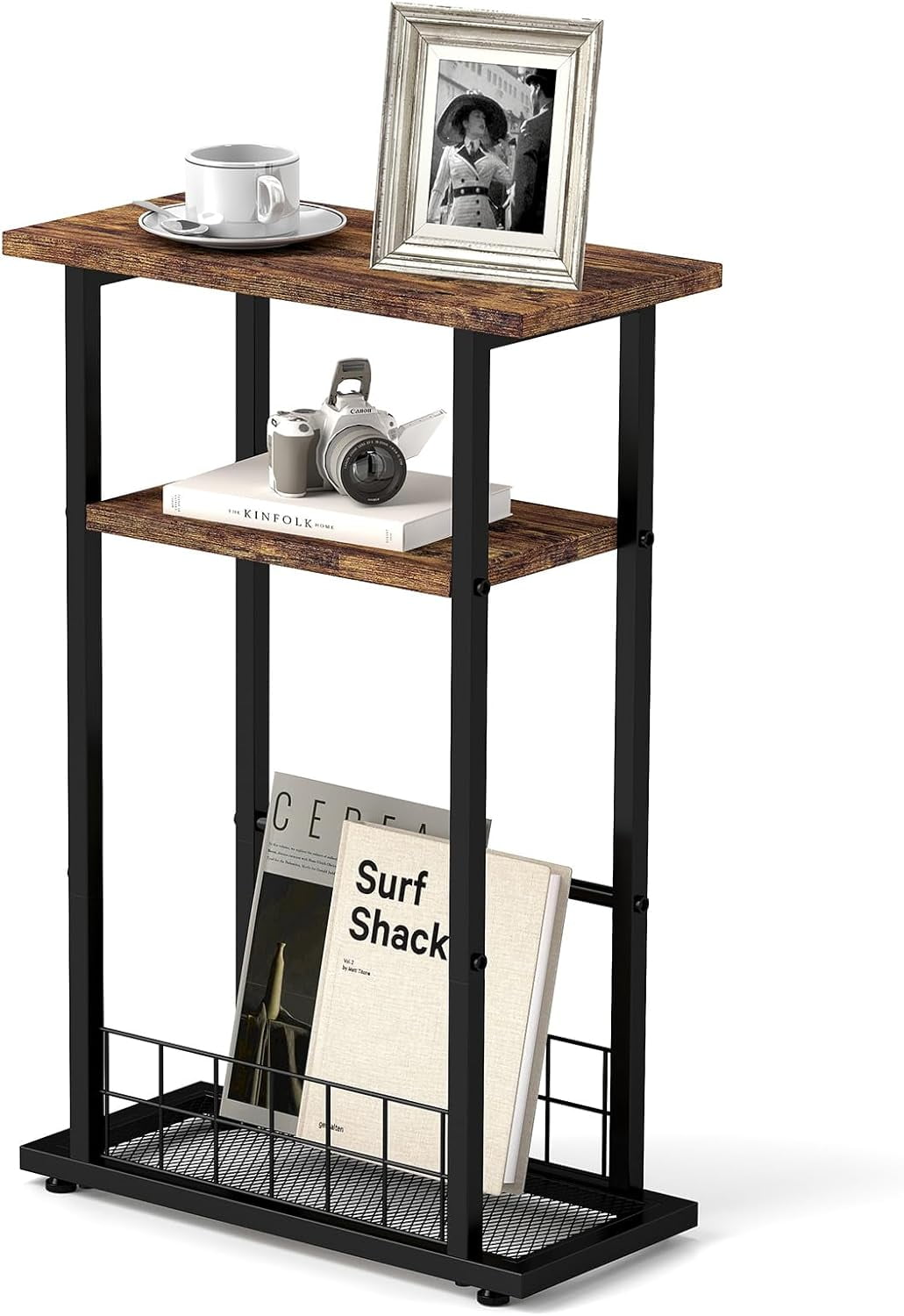 Small Side Table for Small Spaces,3-Tier Narrow End Table with Magazine ...