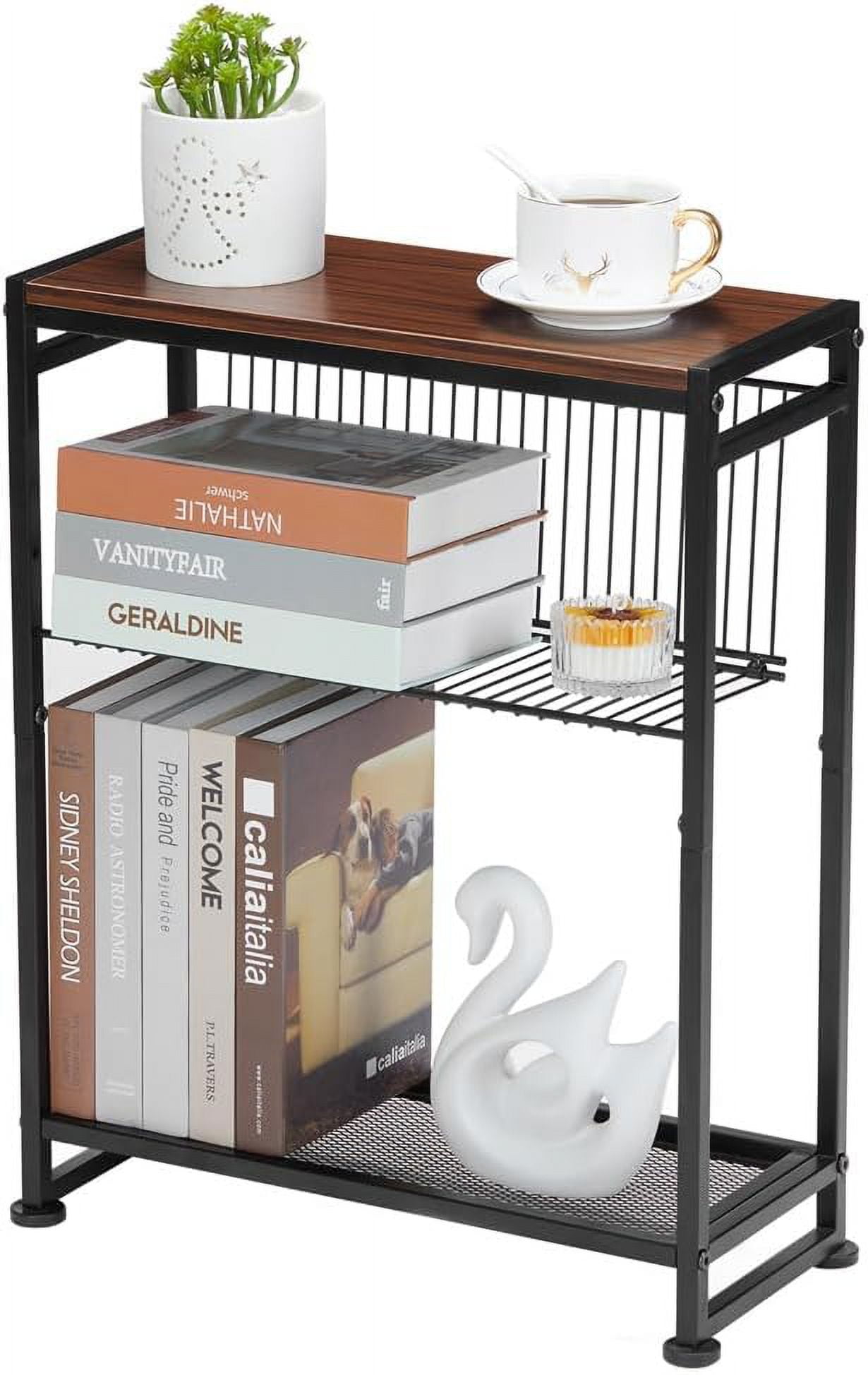 Small Side Table for Small Spaces - Slim End Table with Magazine Holder ...