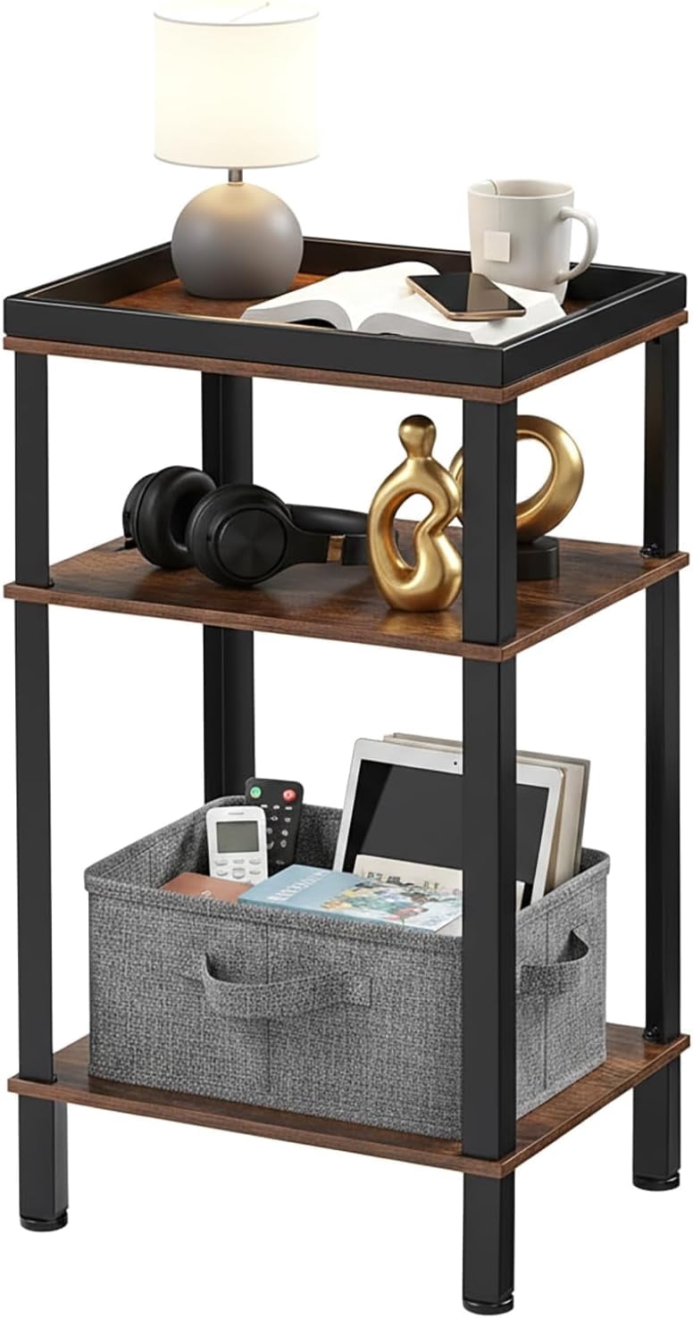 Small Side Table for Small Spaces - Slim End Table with Magazine Holder ...