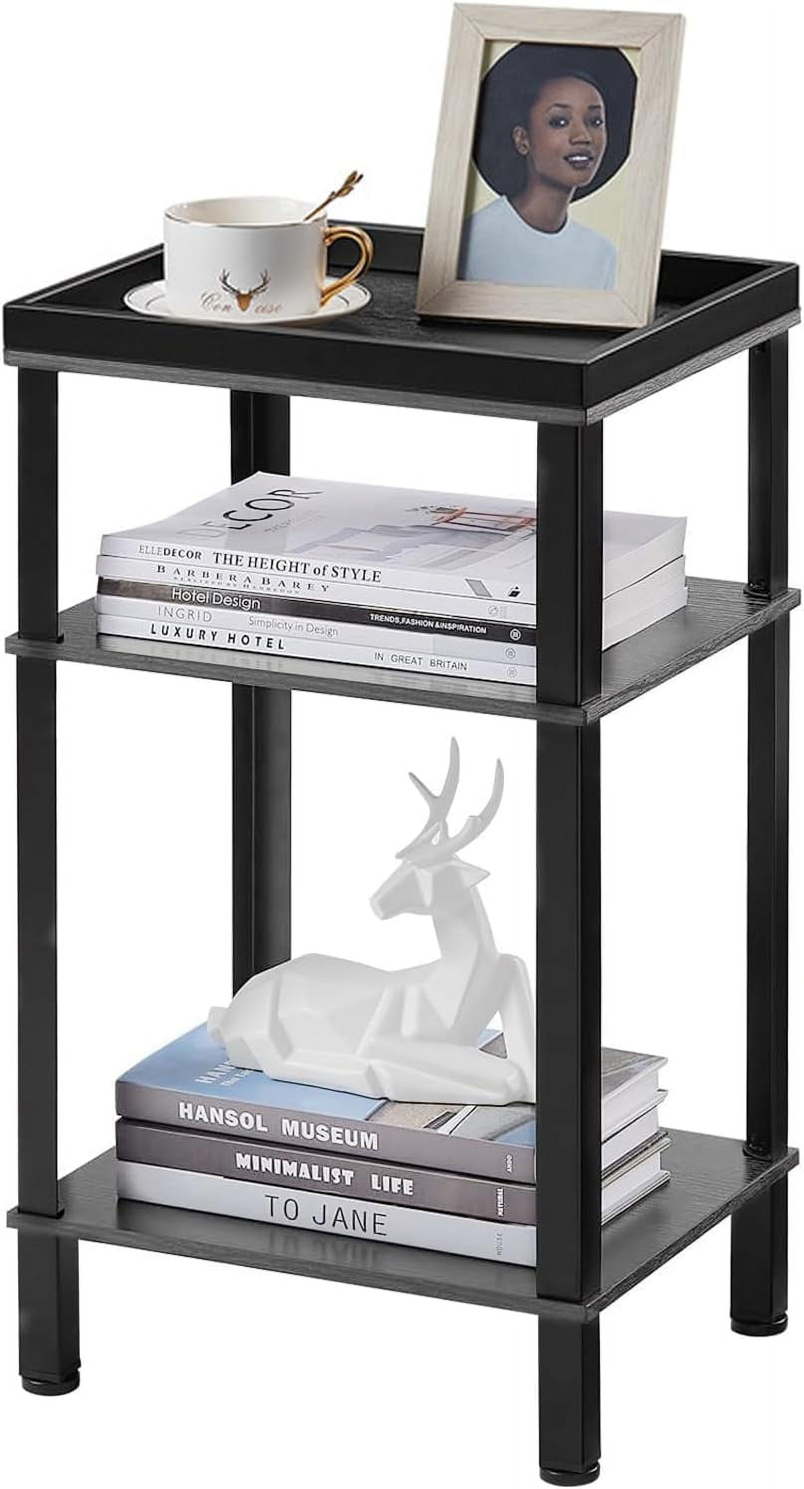Small Side Table for Small Spaces - Slim End Table with Magazine Holder ...