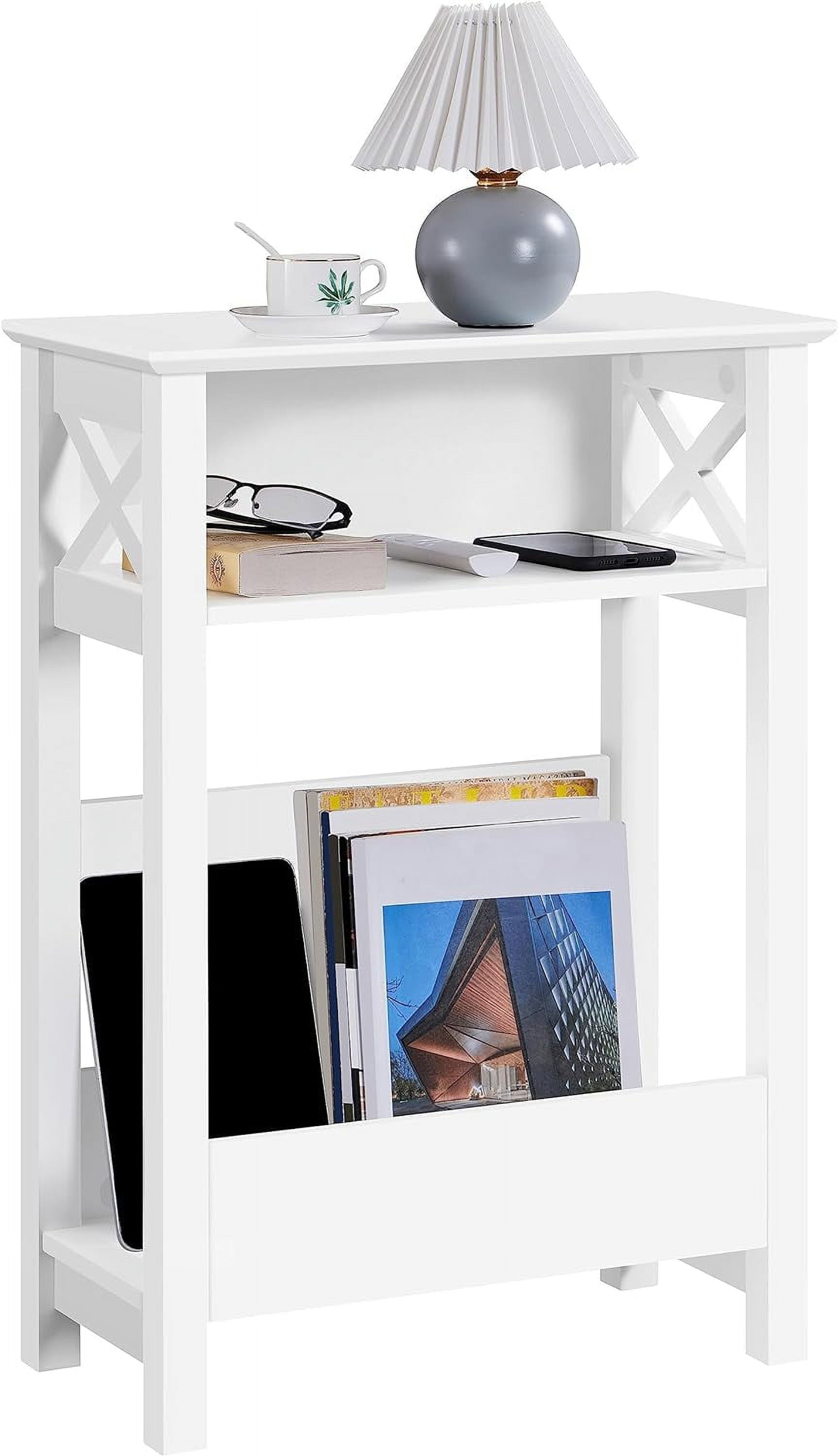 Small Side Table with Storage Shelf, 3-Tier Slim End Table with ...