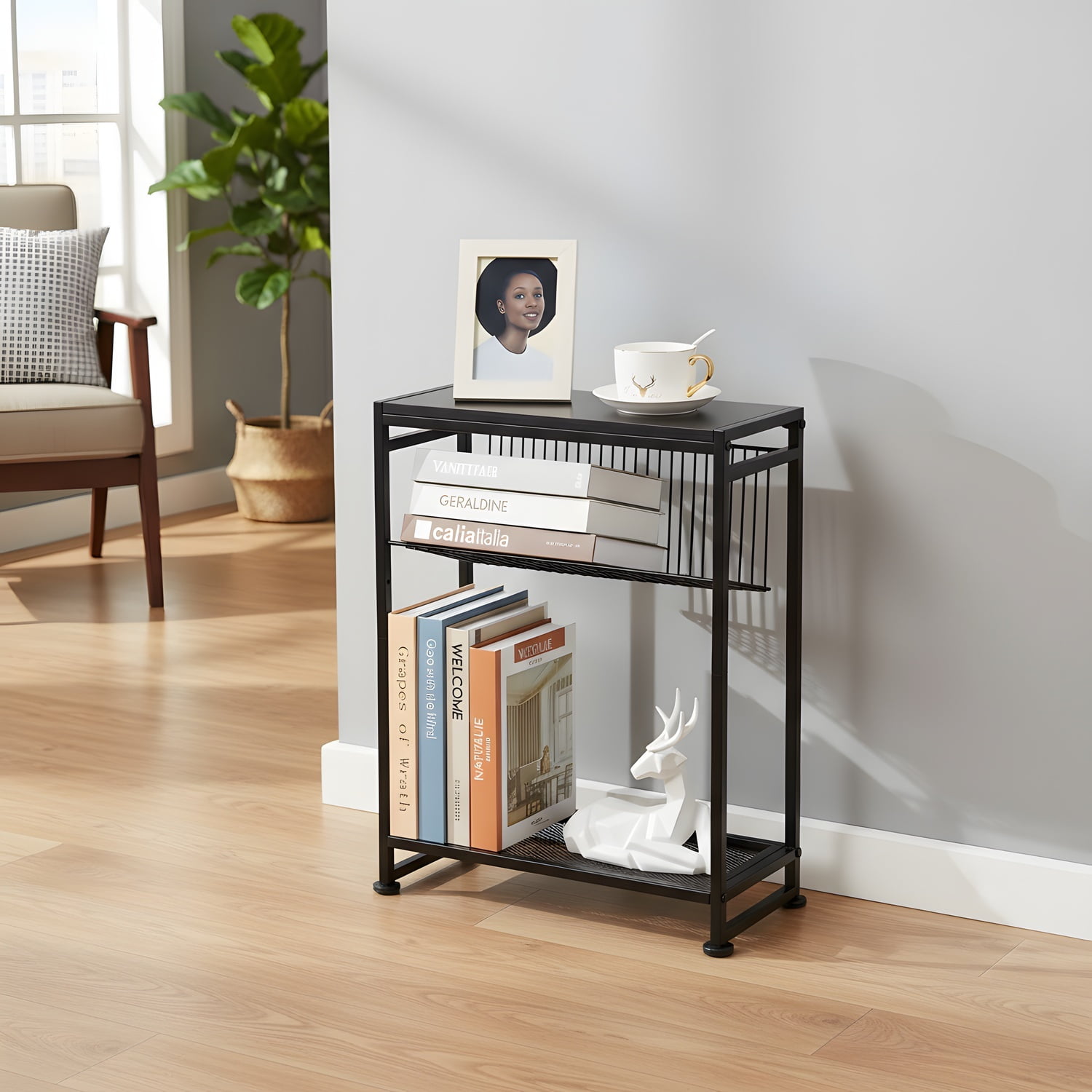 Small Side Table with Magazine Rack - Retro Industrial Design - Walmart.com