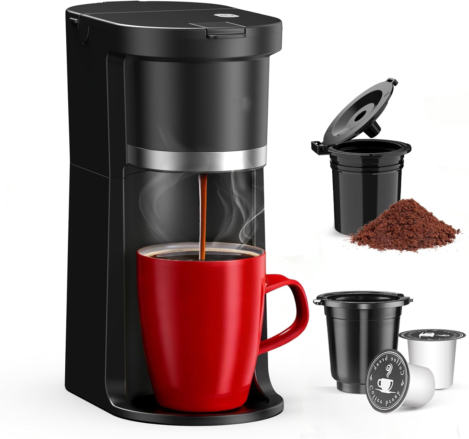 Small Single Serve Coffee Maker, Fast Brew for K-Cup & Ground Coffee, 6 ...