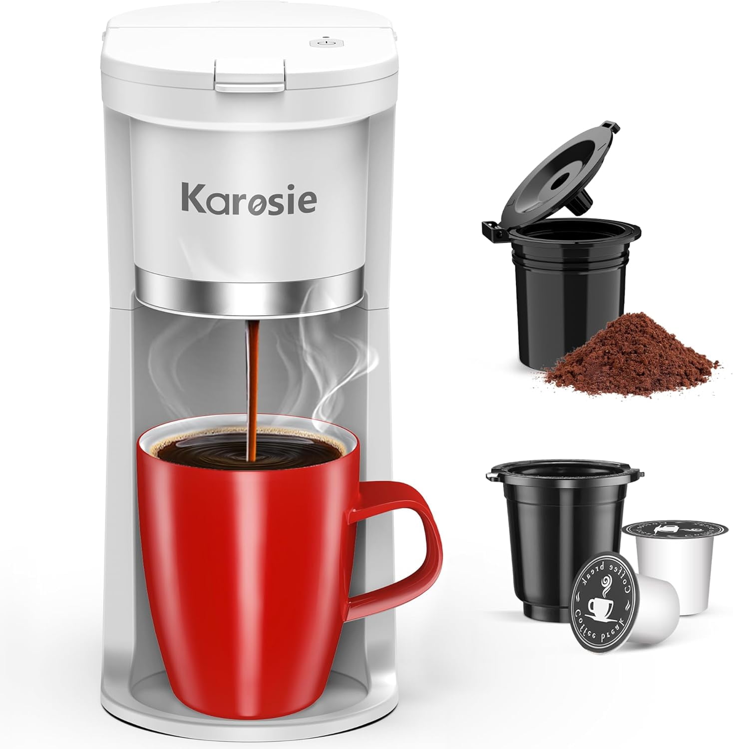 Small Single Serve Coffee Maker, Fast Brew for K-Cup & Ground Coffee, 6 ...