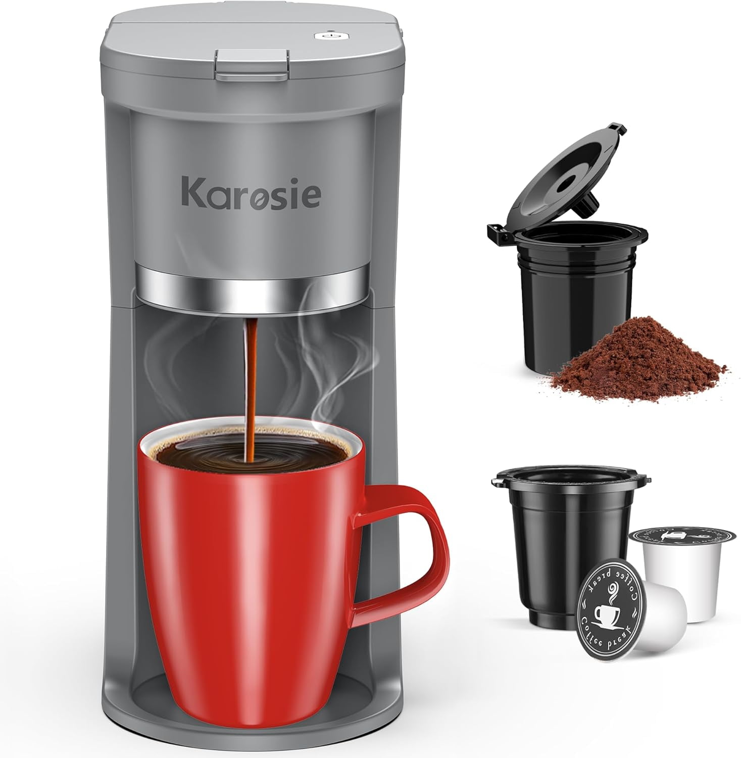 Small Single Serve Coffee Maker, Fast Brew for K-Cup & Ground Coffee, 6 ...