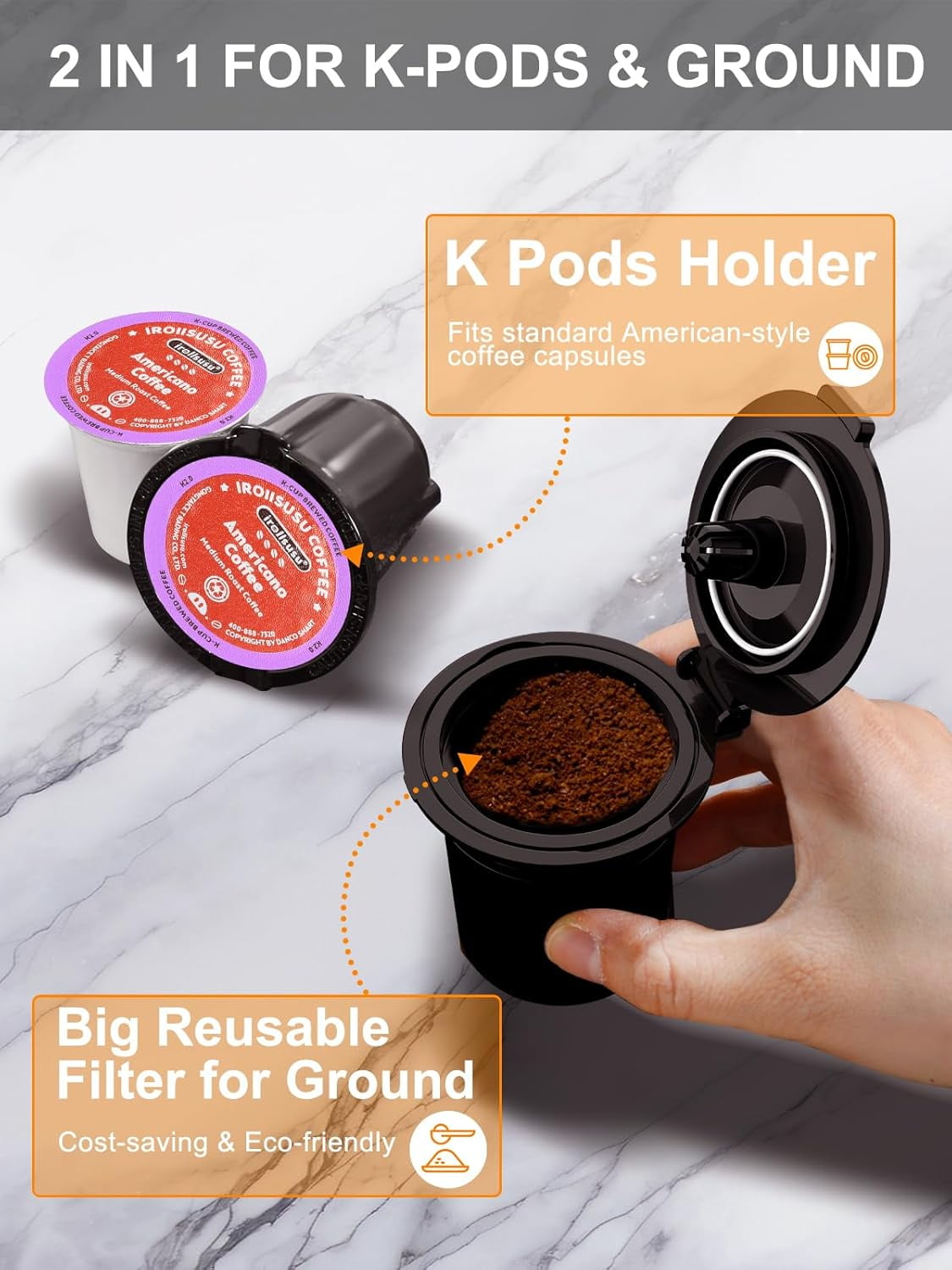 Small Single Serve Coffee Maker, Fast Brew for K-Cup & Ground Coffee, 6 ...