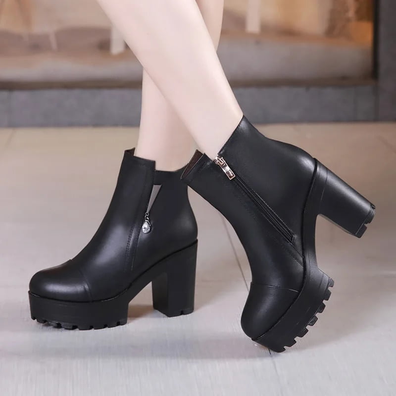 Small Size 32-43 Block High Heels Boots Women Fur Shoes Winter 2024 ...