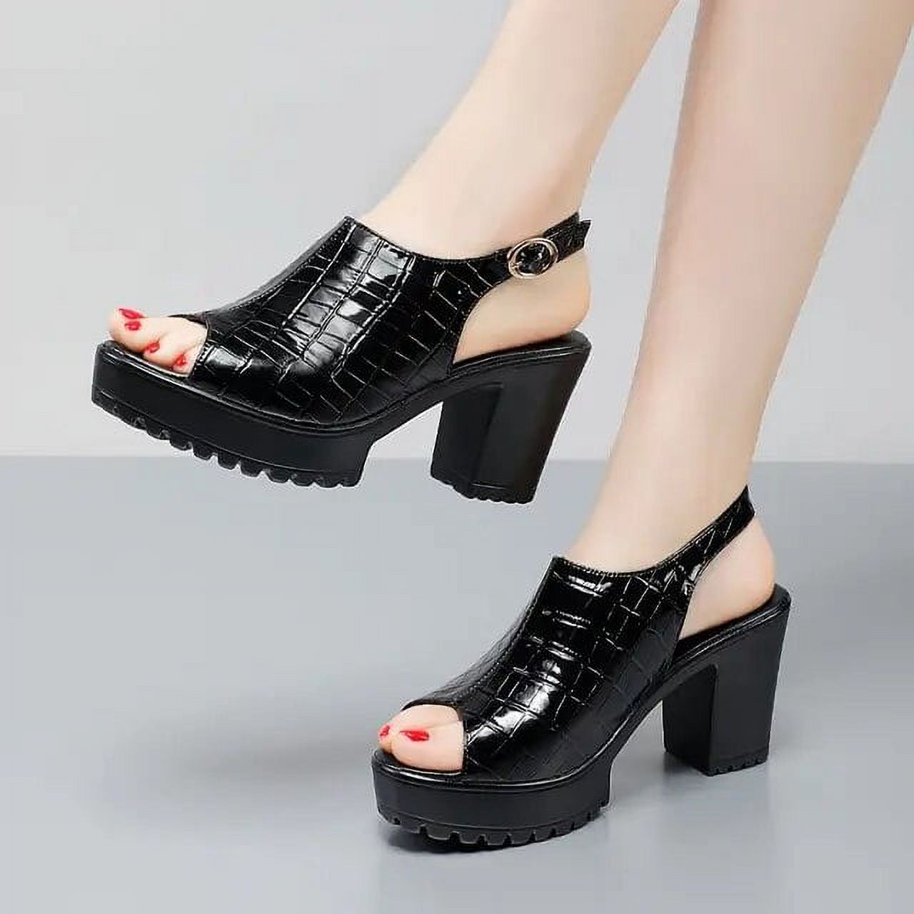 Small Size 32-43 Elegant Block High Heels Sandals Patent Leather Shoes ...