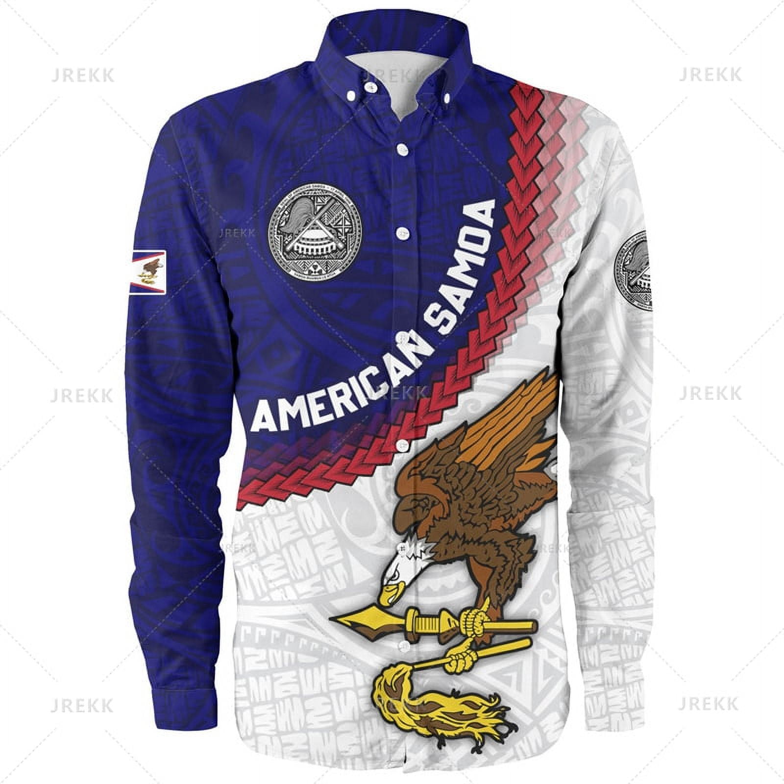 Small Size Harajuku 3D American Samoa Emblem Printed Long Sleeve Shirts ...