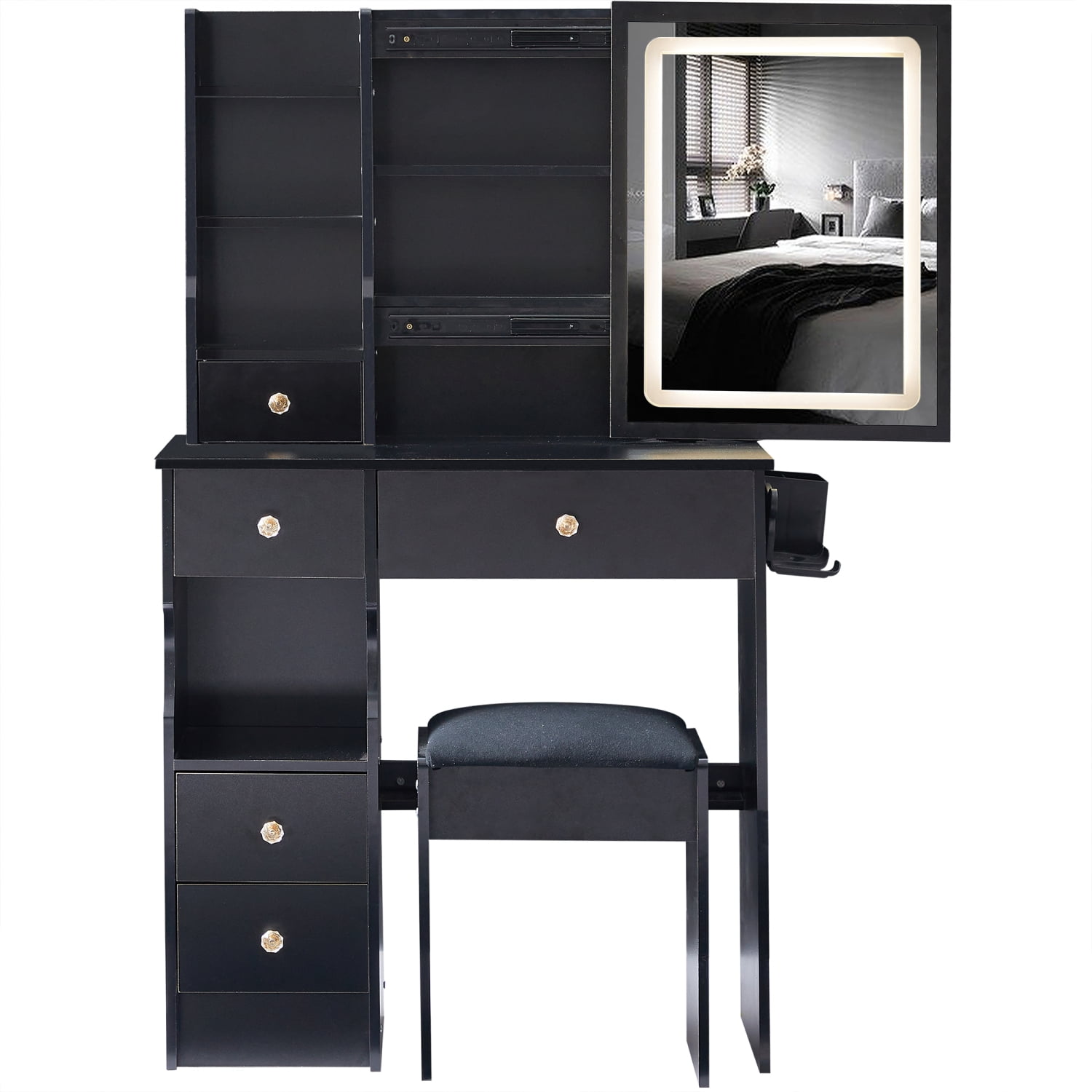 Small Size Left Drawer Desktop Vanity Table + Cushioned Stool 2 AC+2 ...