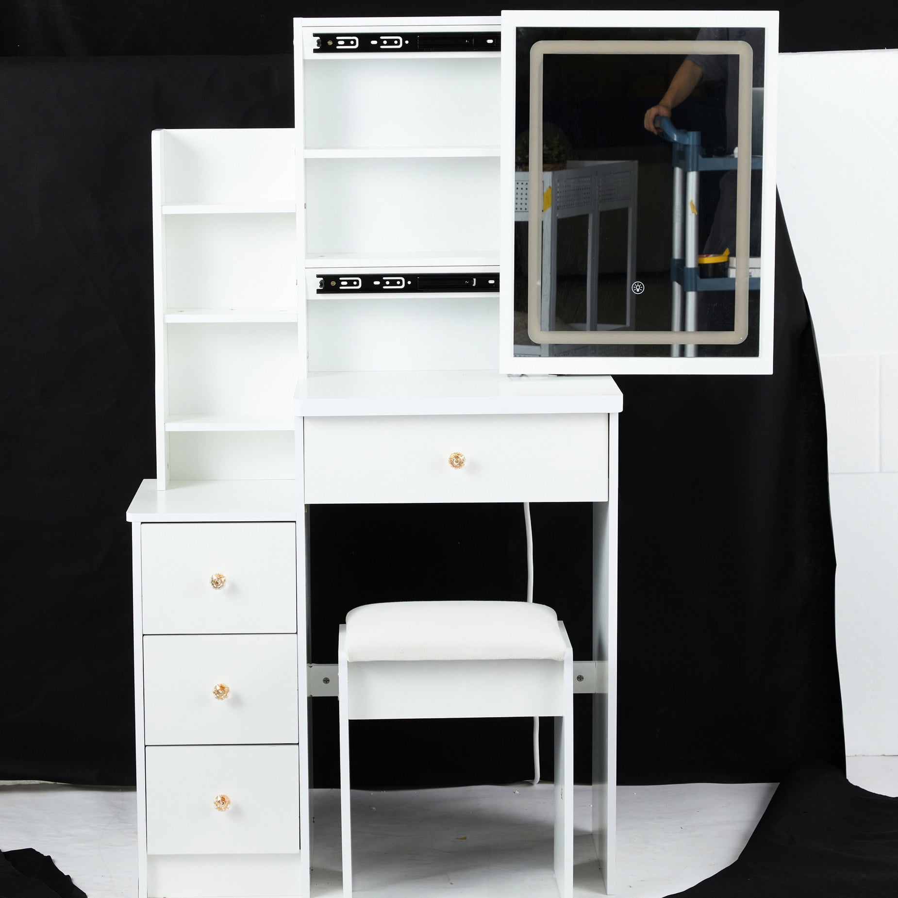 Small-Size Vanity Set with Stool | 3-Color, Brightness-Adjustable ...