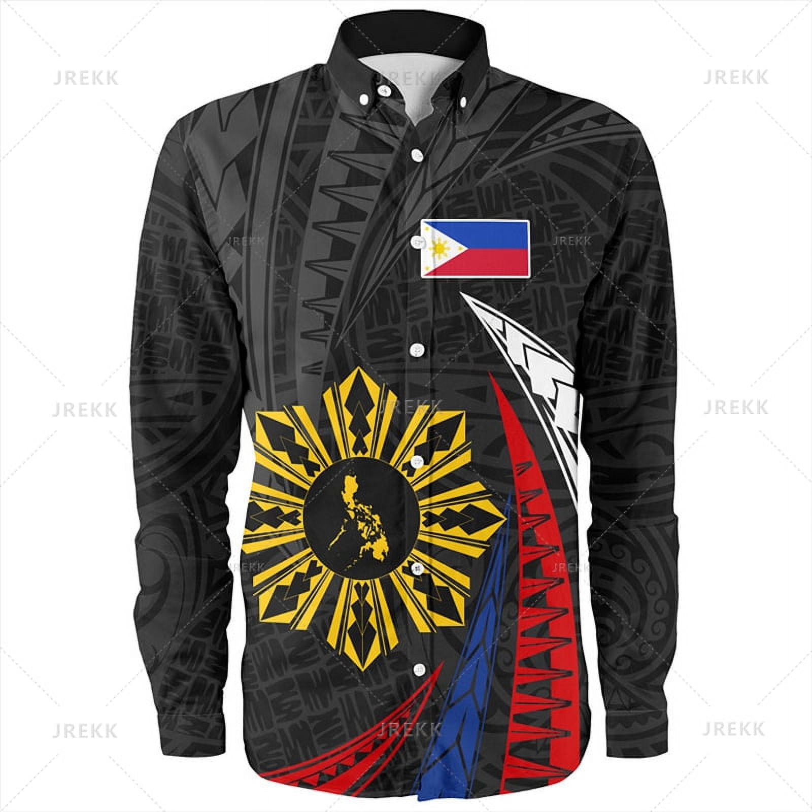 Small Size Vintage 3D Proud To Be Philippines Print Long Sleeve Shirts ...