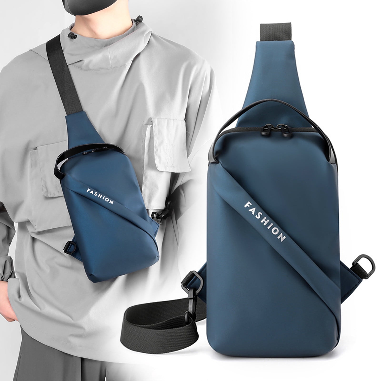 Small Sling Bag Crossbody Chest Pack, Gray or Navy, 11x7x3, Lightweight Water-Resistant ...