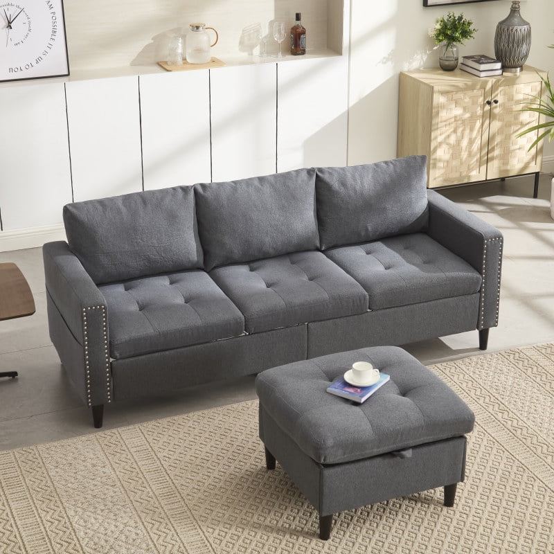 Small Sofa 3 Seats Sofas with Storage Chaise , L-Shaped Couch for ...