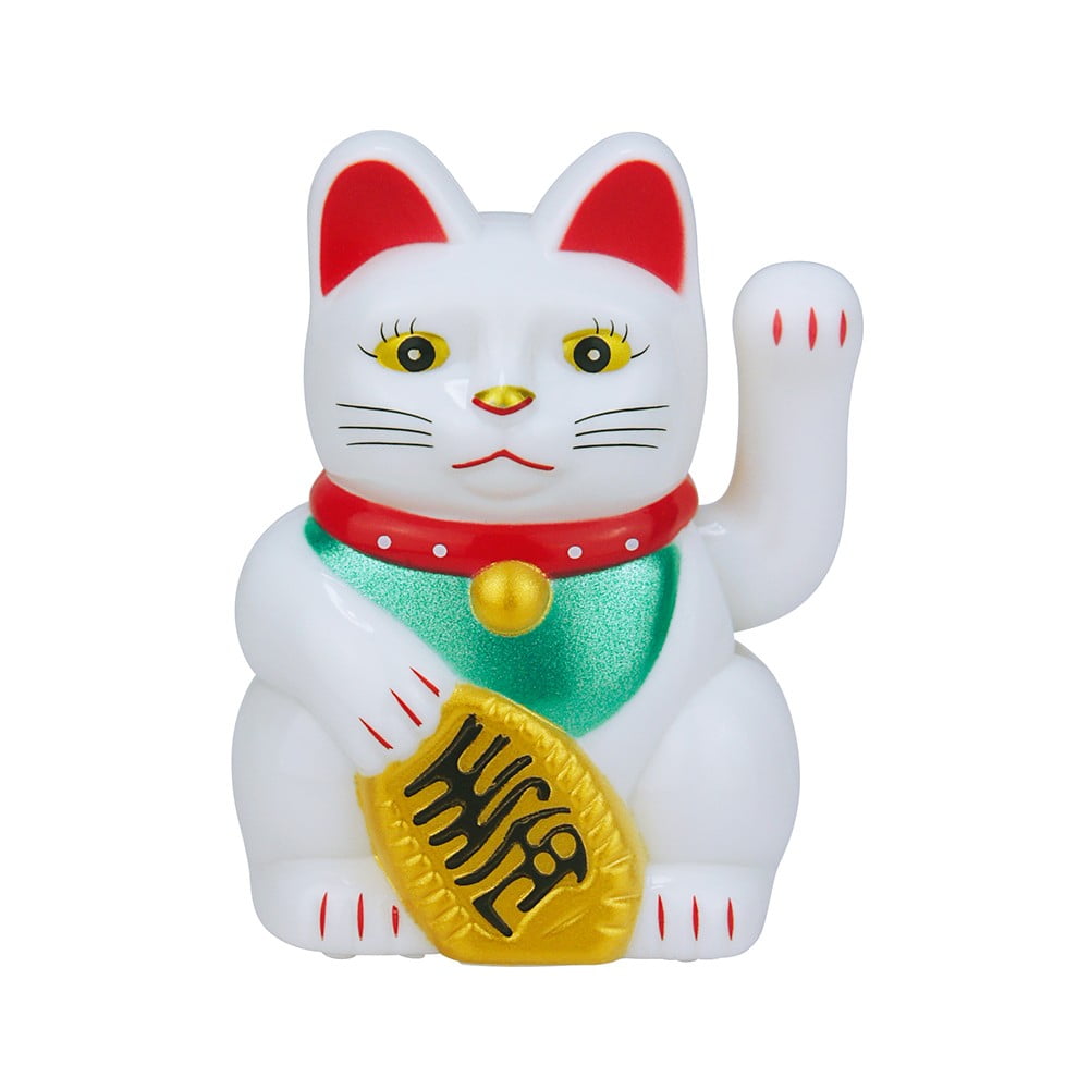 Small Solar Waving Cat, Japanese Maneki Neko, Cute White Beckoning Cat ...